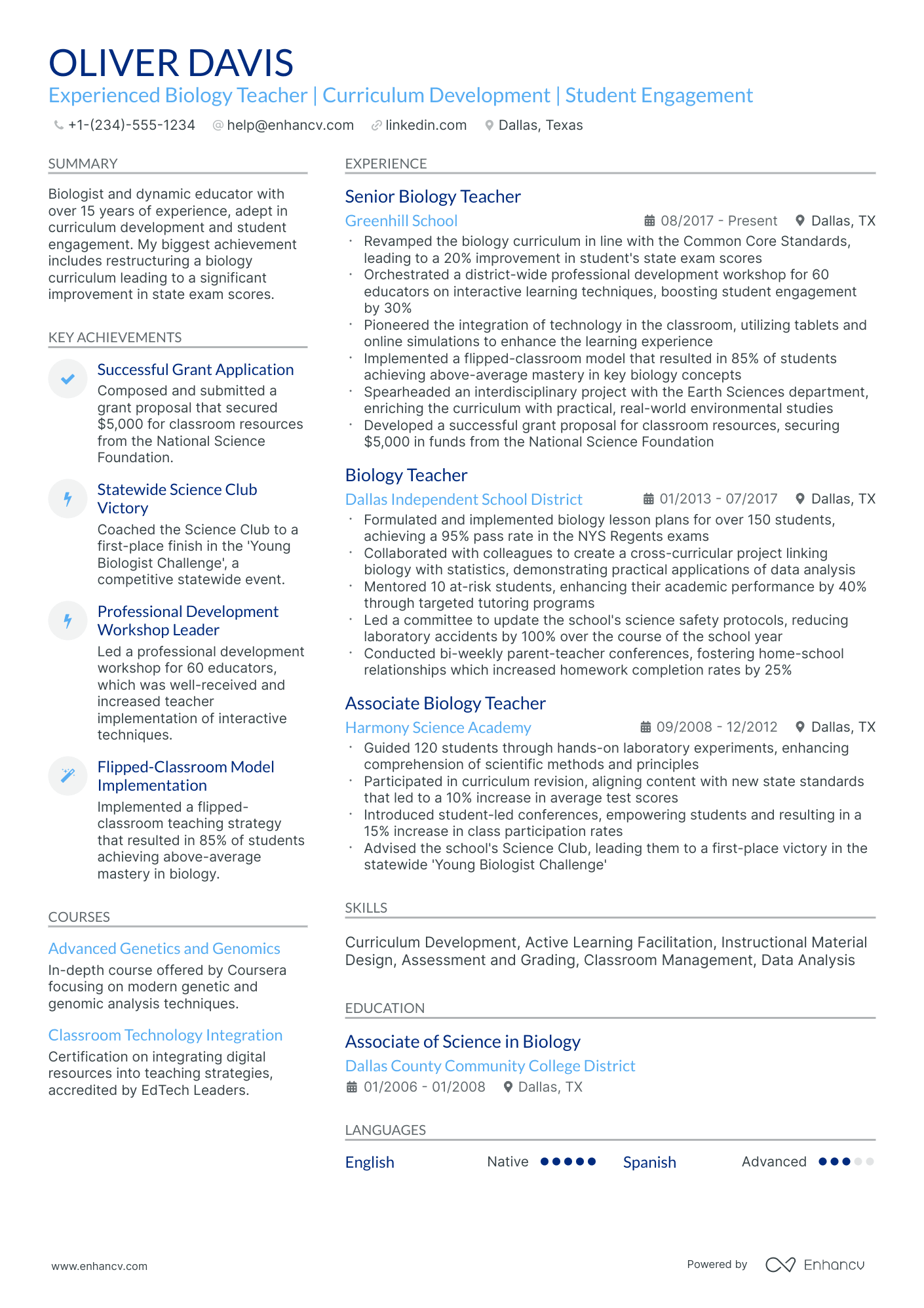 10 Biology Teacher Resume Examples, Templates & Guide for 2026