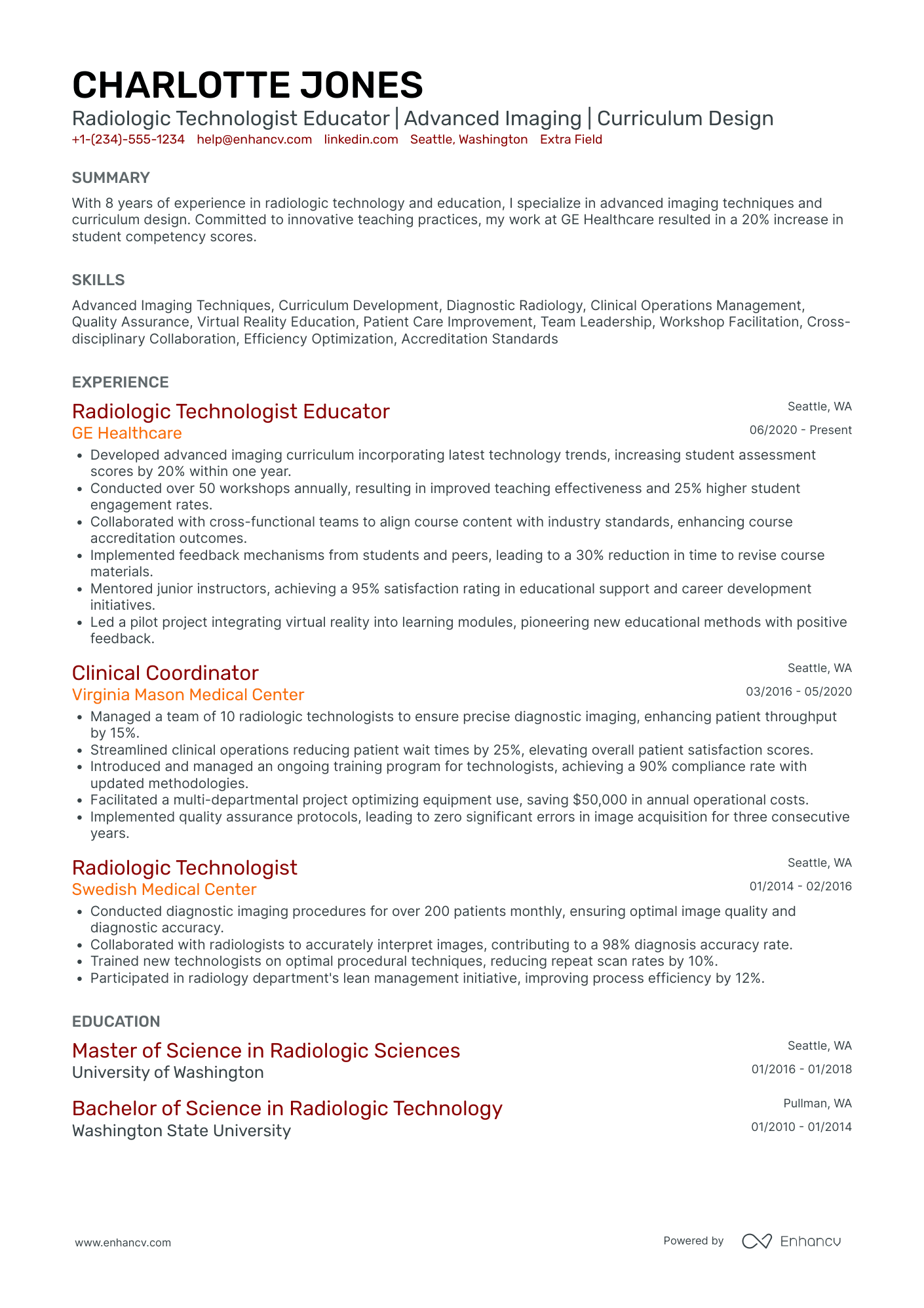 15 Radiologic Technologist Resume Examples & Guide for 2025