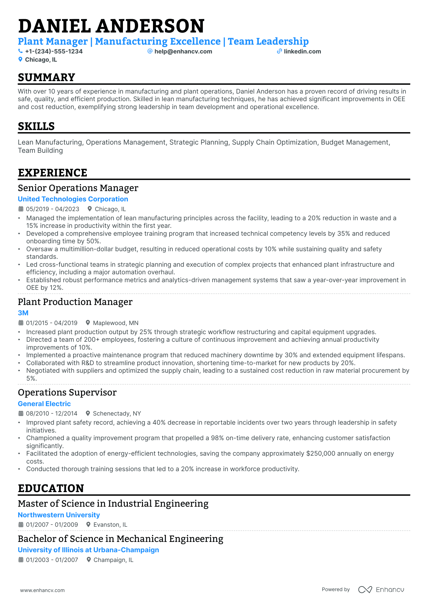 10 Plant Manager Resume Examples & Guide for 2026