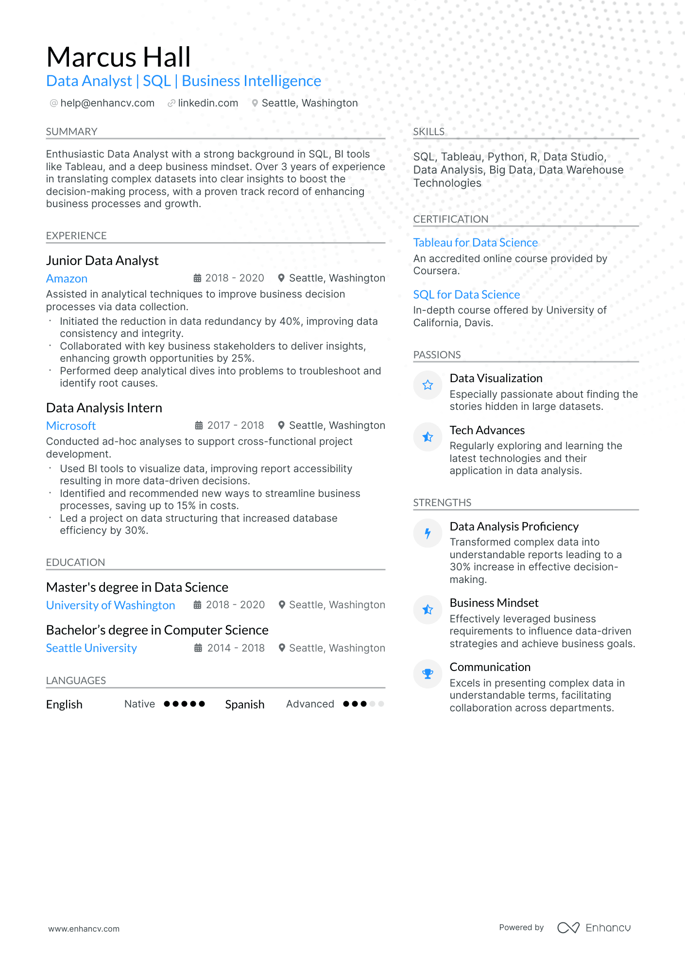 10 Data Analyst Intern Resume Examples & Guide for 2026