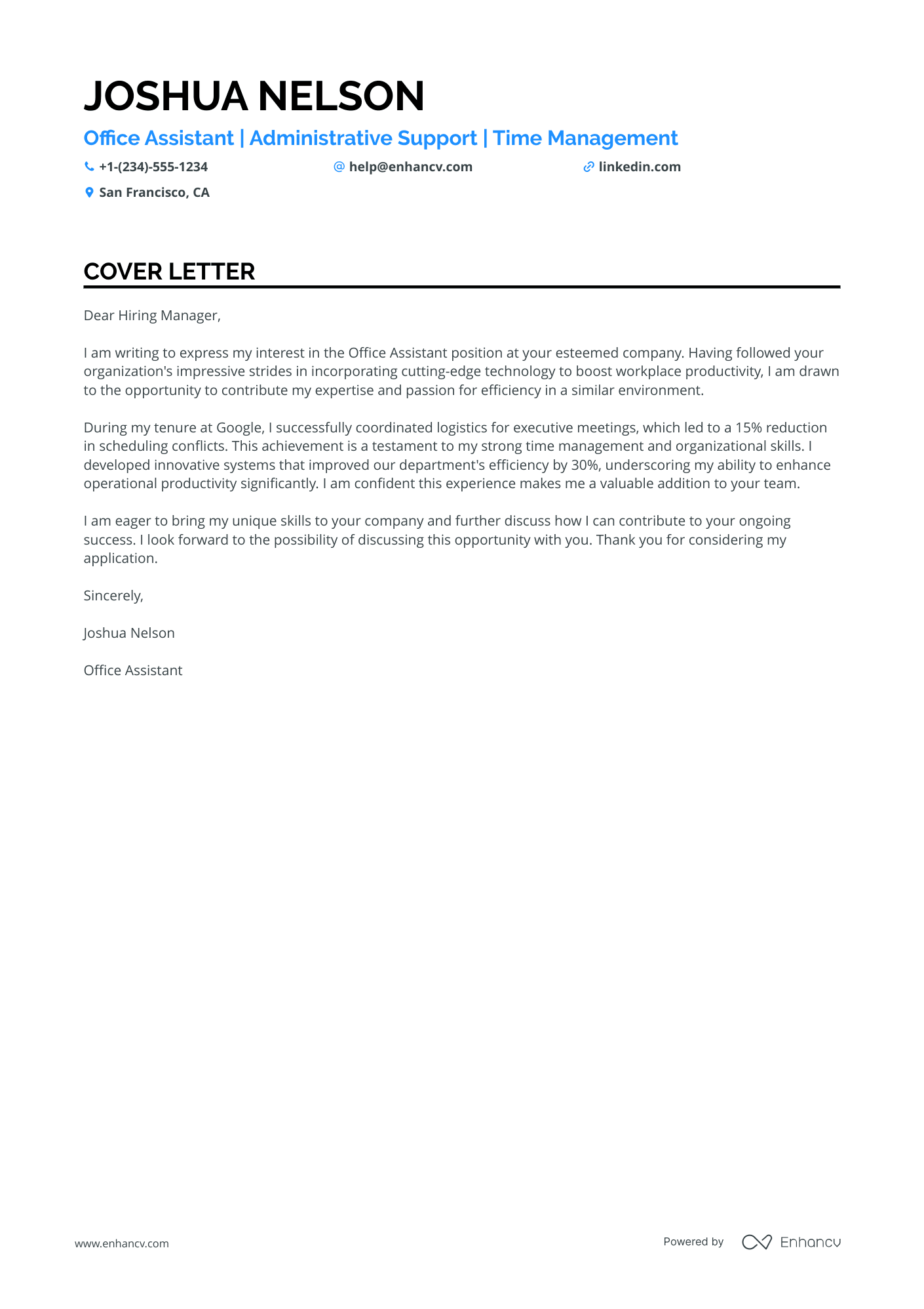 6 Professional Office Assistant Cover Letter Examples and Template for ...