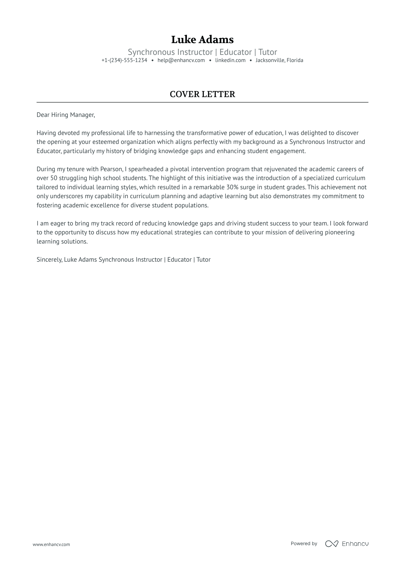 6 Professional Tutor Cover Letter Examples and Template for 2024 | Enhancv