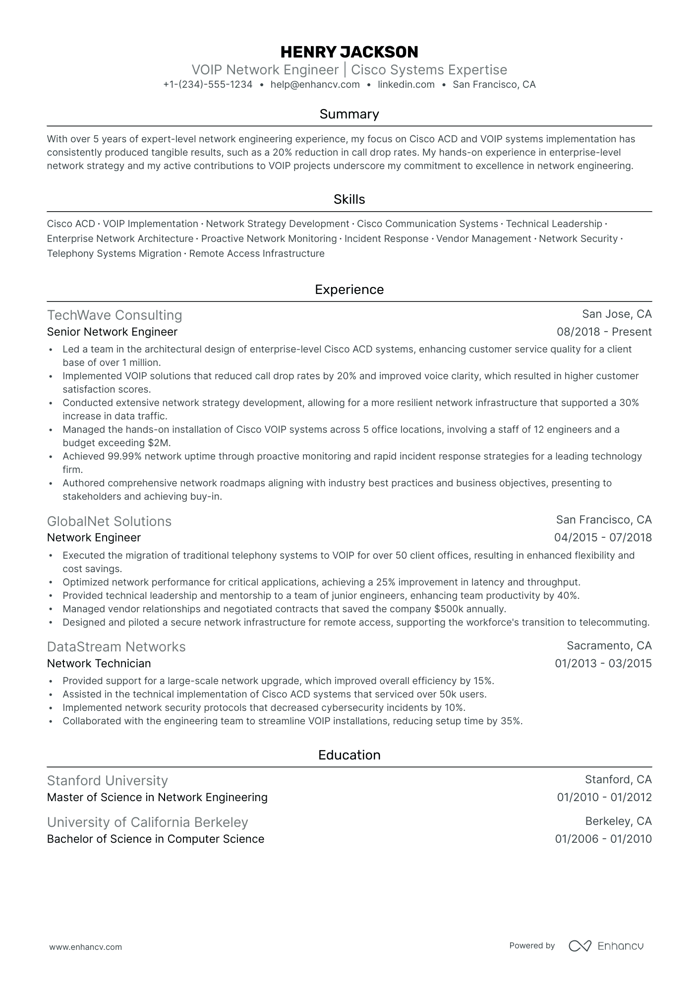 5 Voip Network Engineer Resume Examples & Guide for 2024