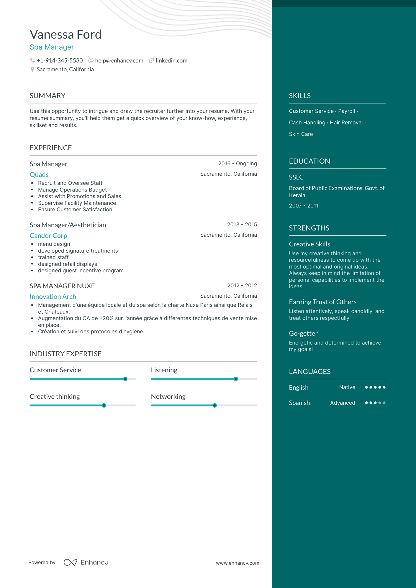 Spa Manager Resume Examples & Guide for 2023 (Layout, Skills, Keywords ...