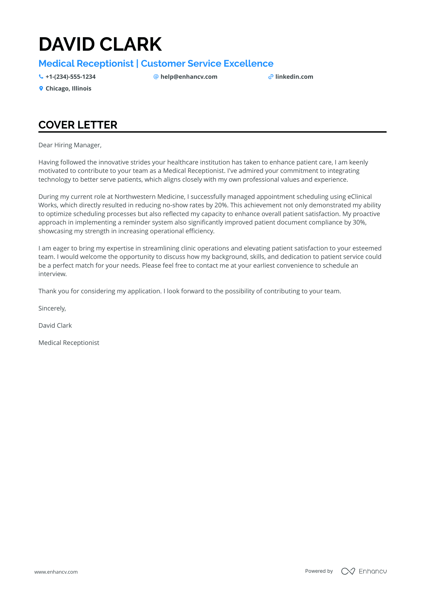 5 Professional Medical Receptionist Cover Letter Examples and Template ...