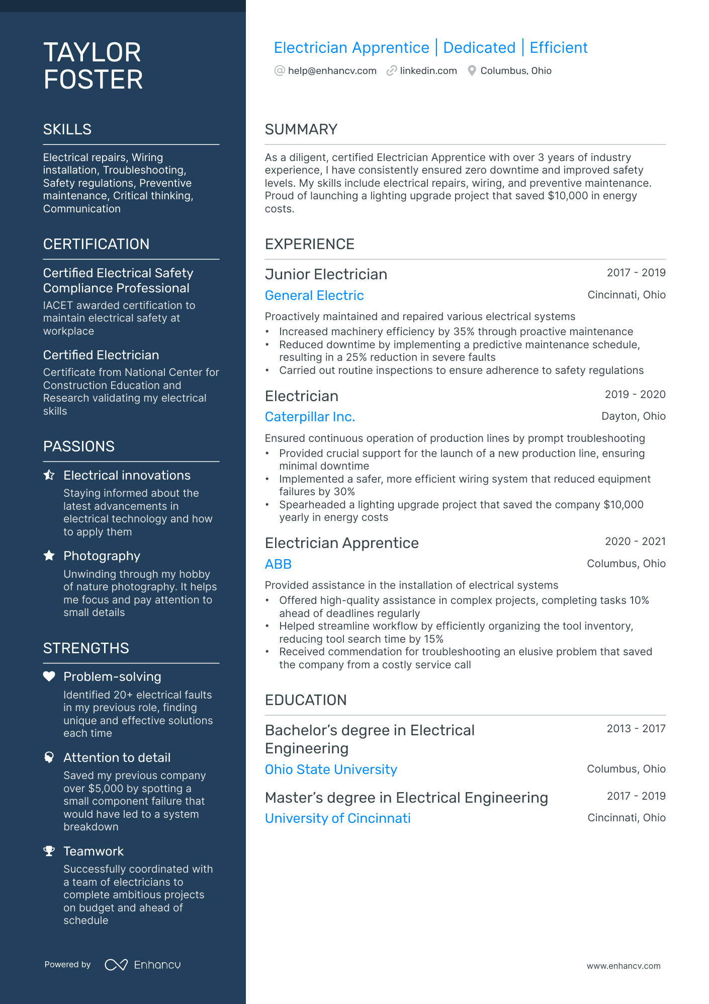 10 Electrician Apprentice Resume Examples & Guide for 2026