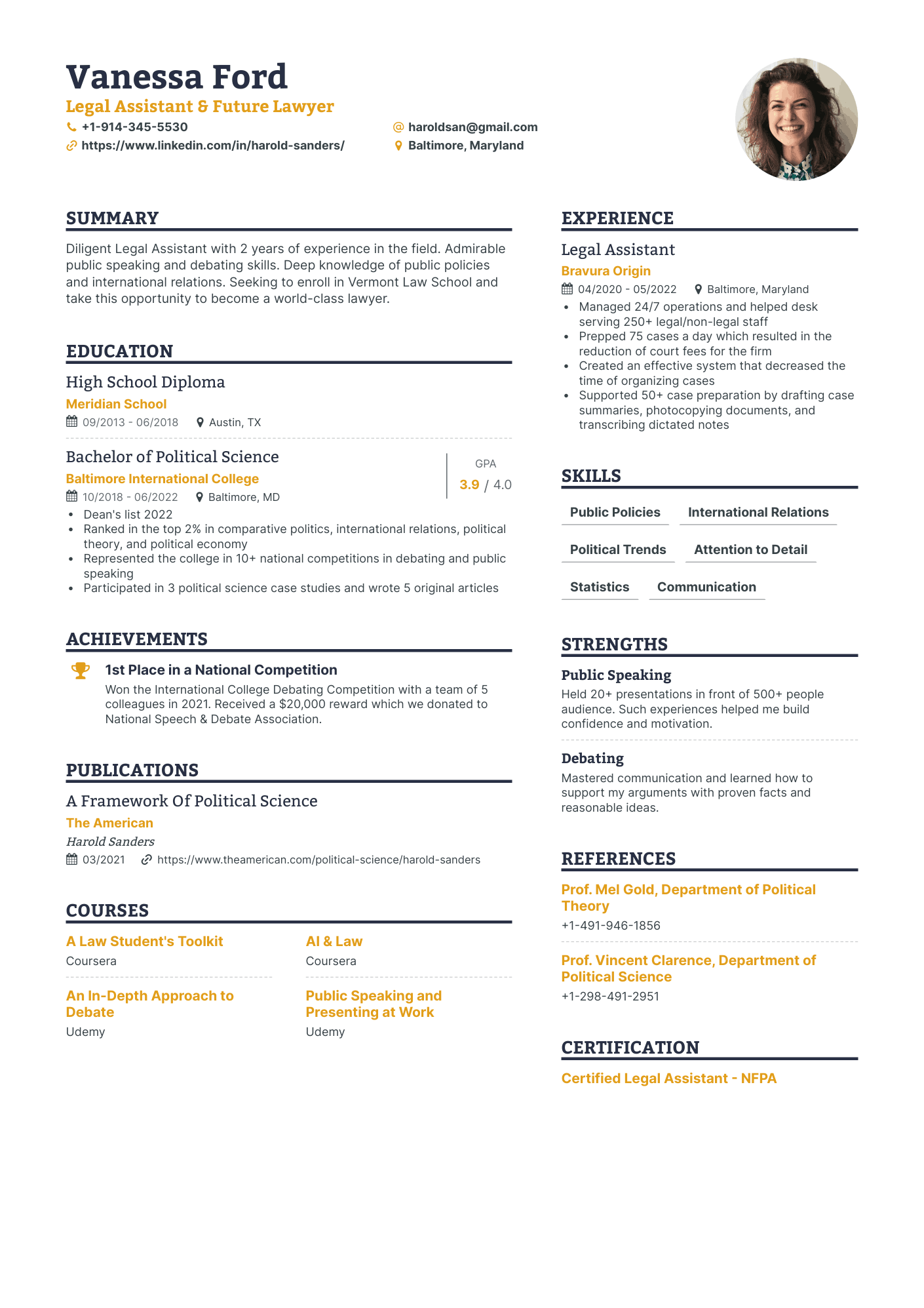 3 Law School Resume Examples & Guide for 2023