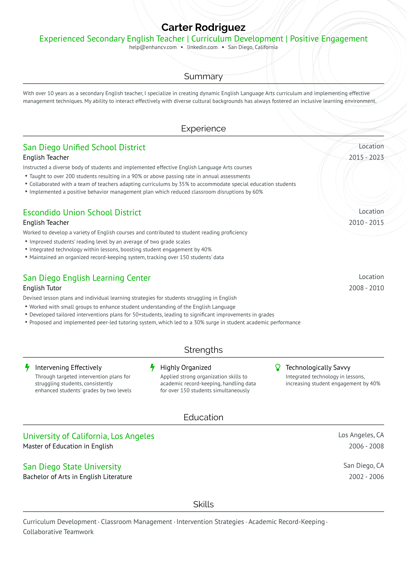5 English Teacher Resume Examples & Guide for 2024