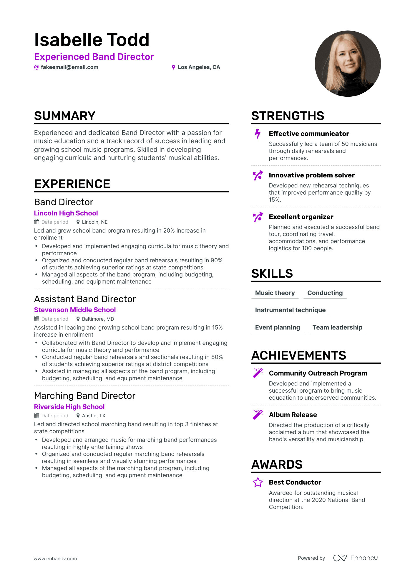 5 Band Director Resume Examples & Guide for 2024