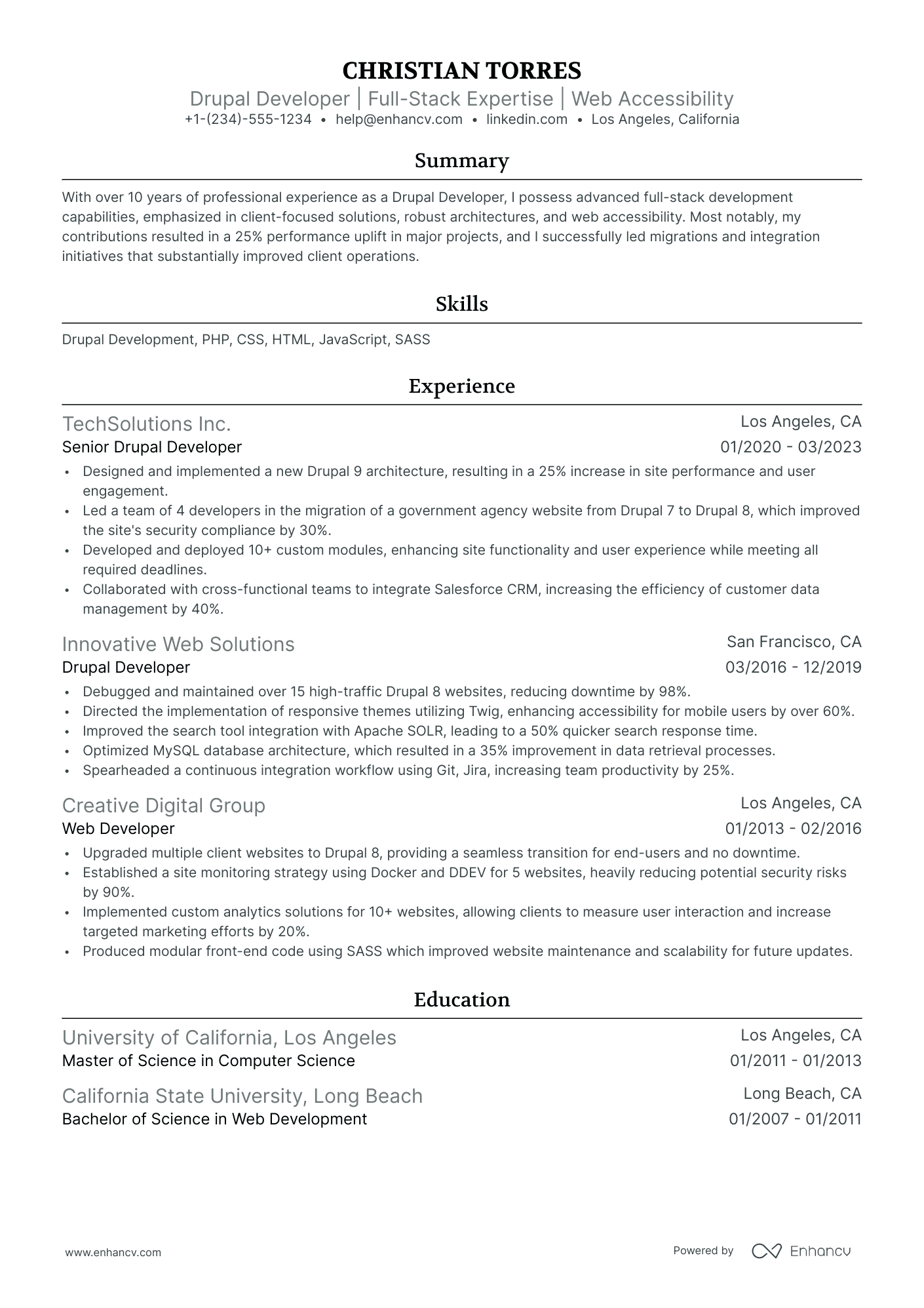 10 Drupal Developer Resume Examples & Guide for 2026