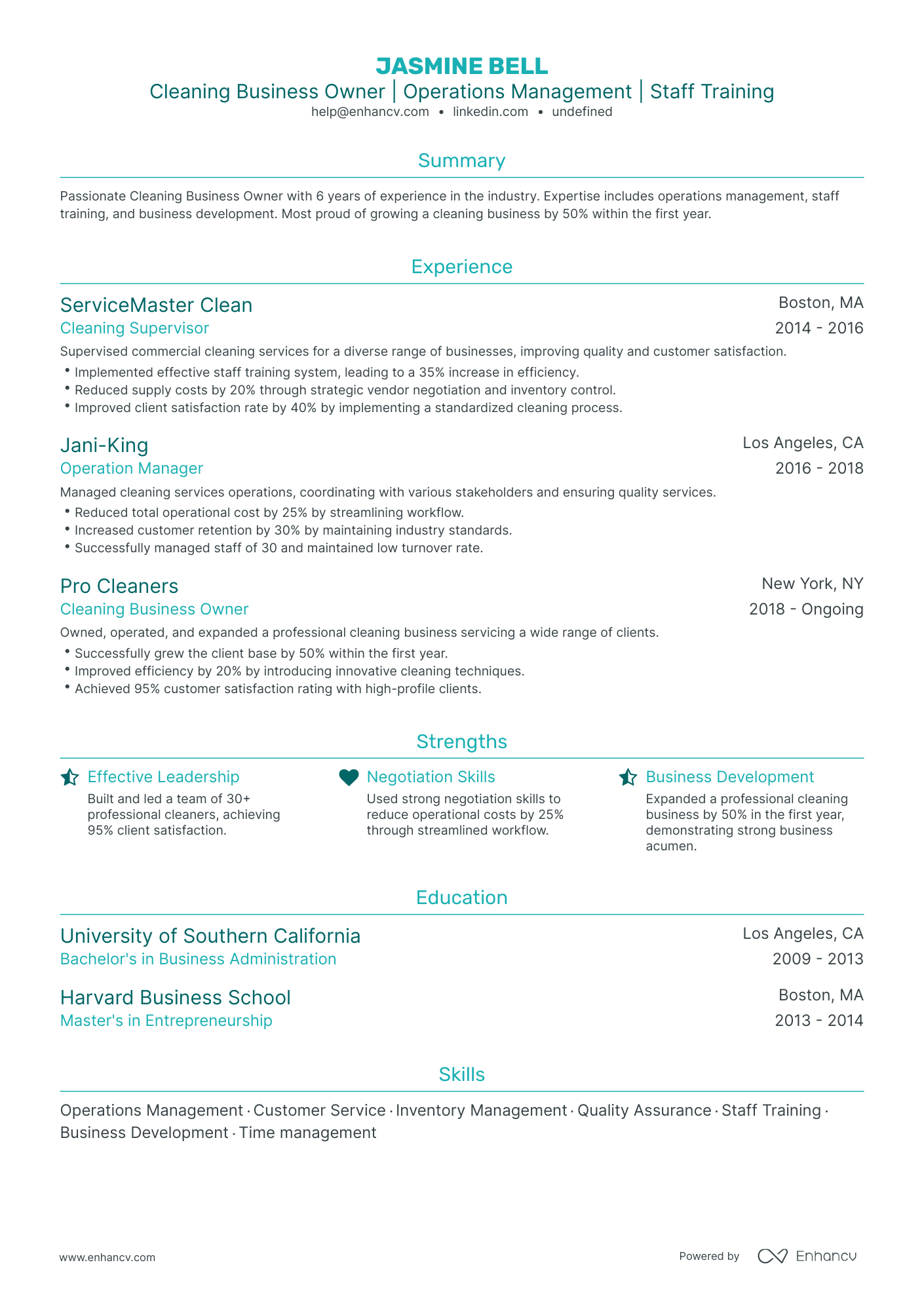 5 Cleaning Business Owner Resume Examples & Guide for 2024