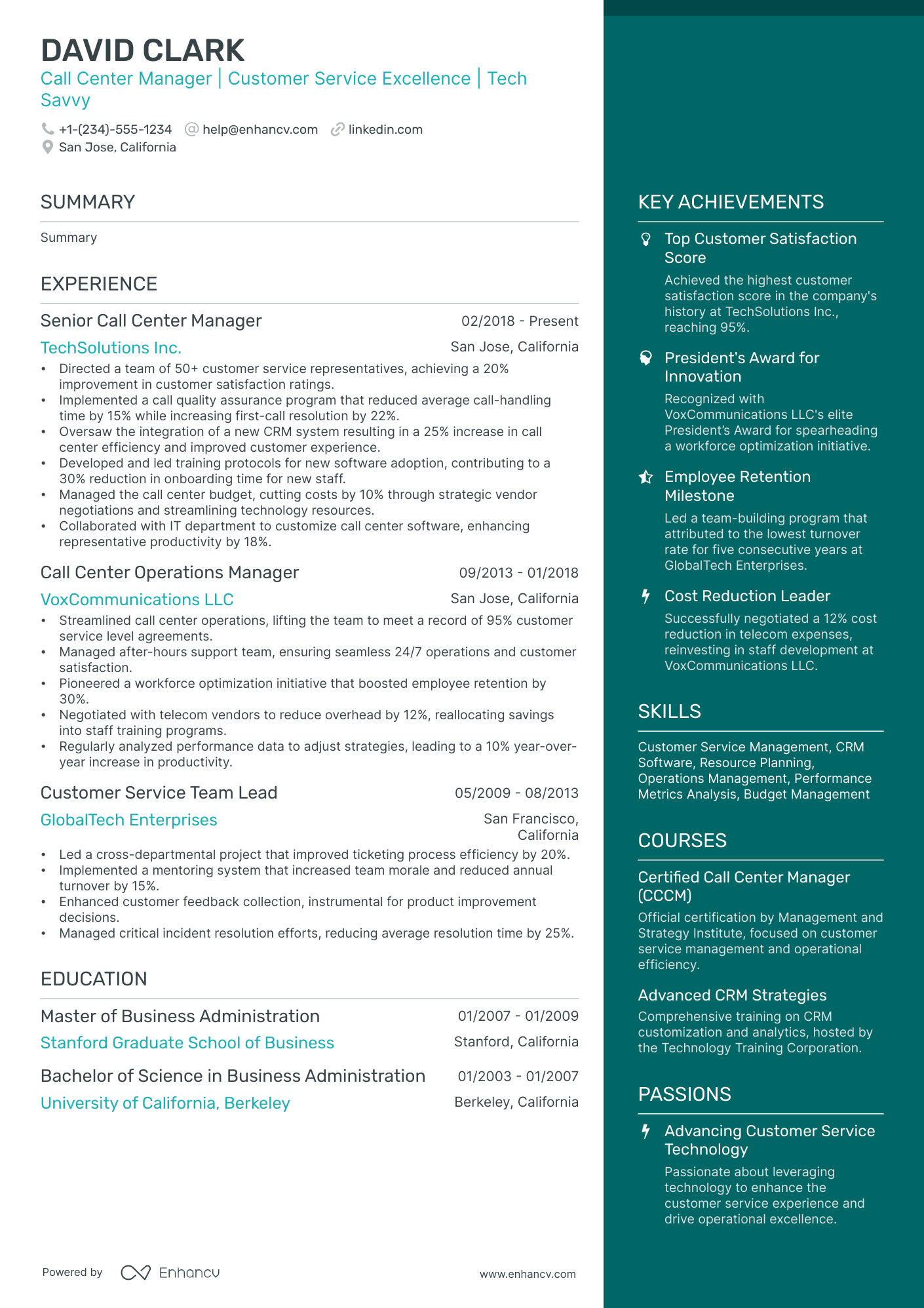 10 Call Center Manager Resume Examples & Guide for 2026