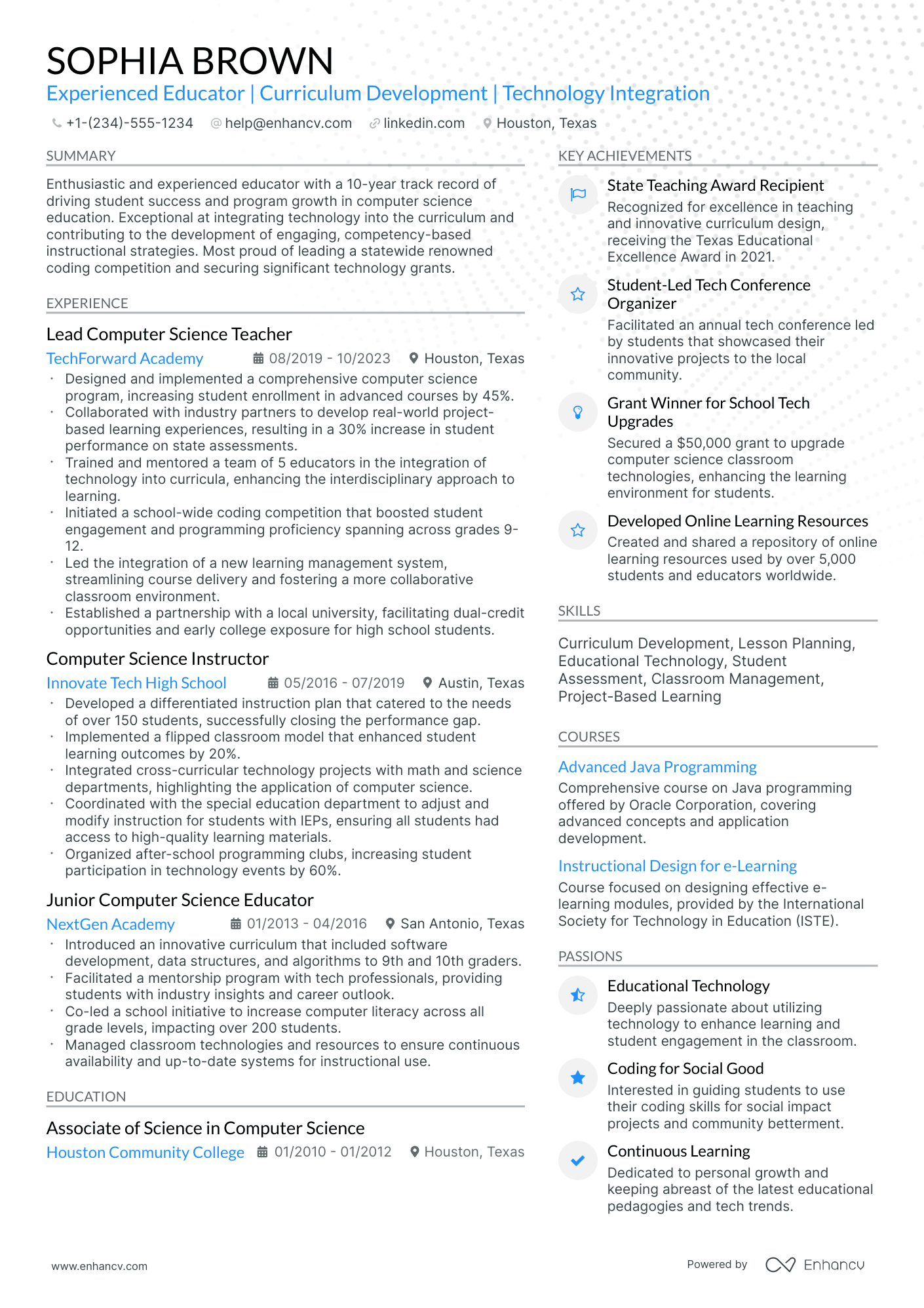 10 Computer Science Teacher Resume Examples & Guide for 2025