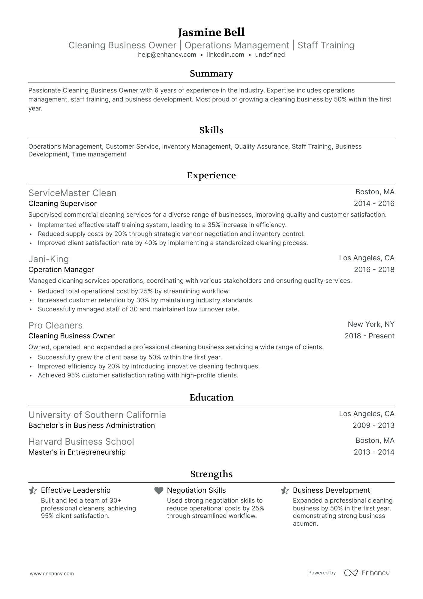 10 Cleaning Business Owner Resume Examples & Guide for 2026