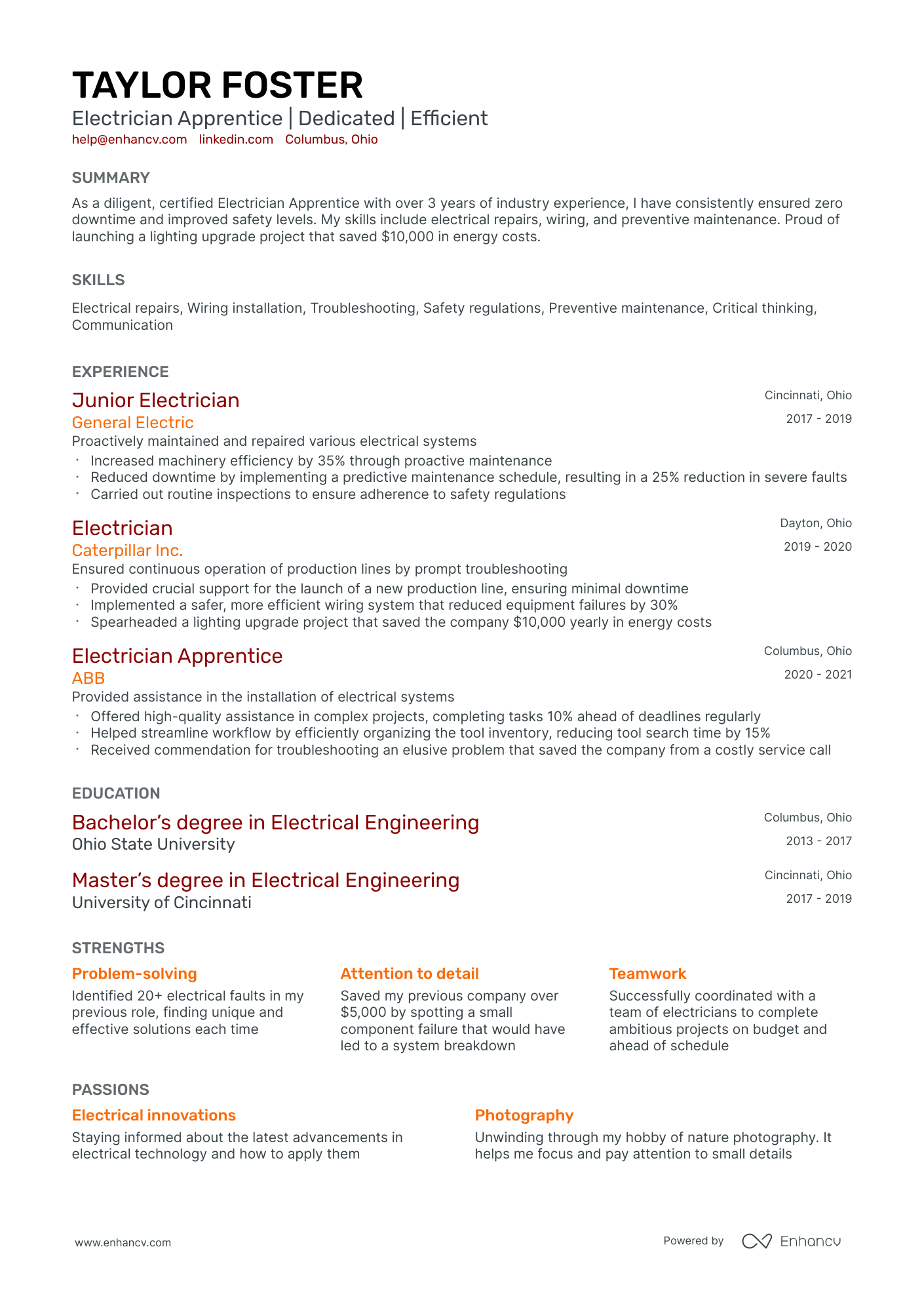 10 Electrician Apprentice Resume Examples & Guide for 2026