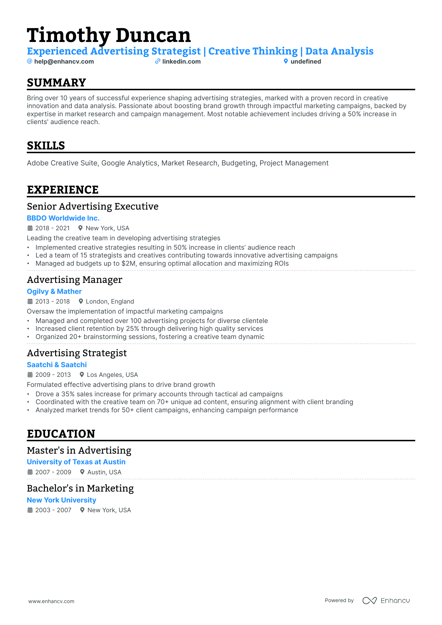 10 Advertising Agency Resume Examples & Guide for 2026