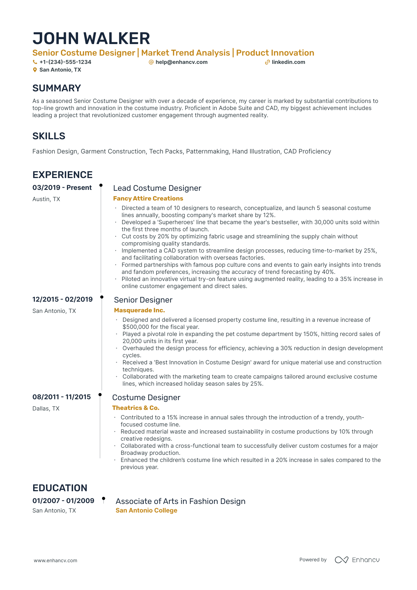 10 Costume Designer Resume Examples & Guide for 2026