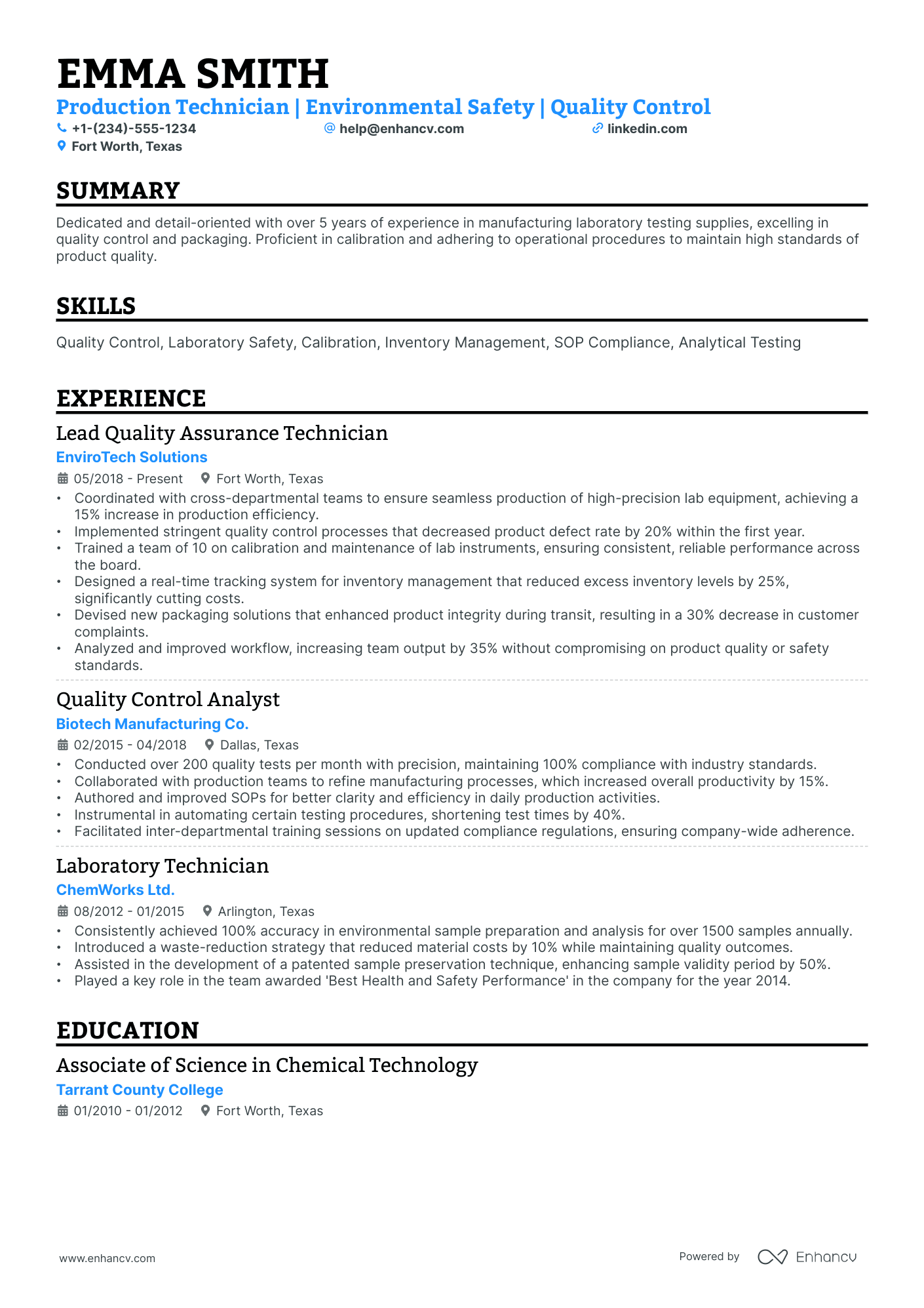 10 Production Technician Resume Examples & Guide for 2026
