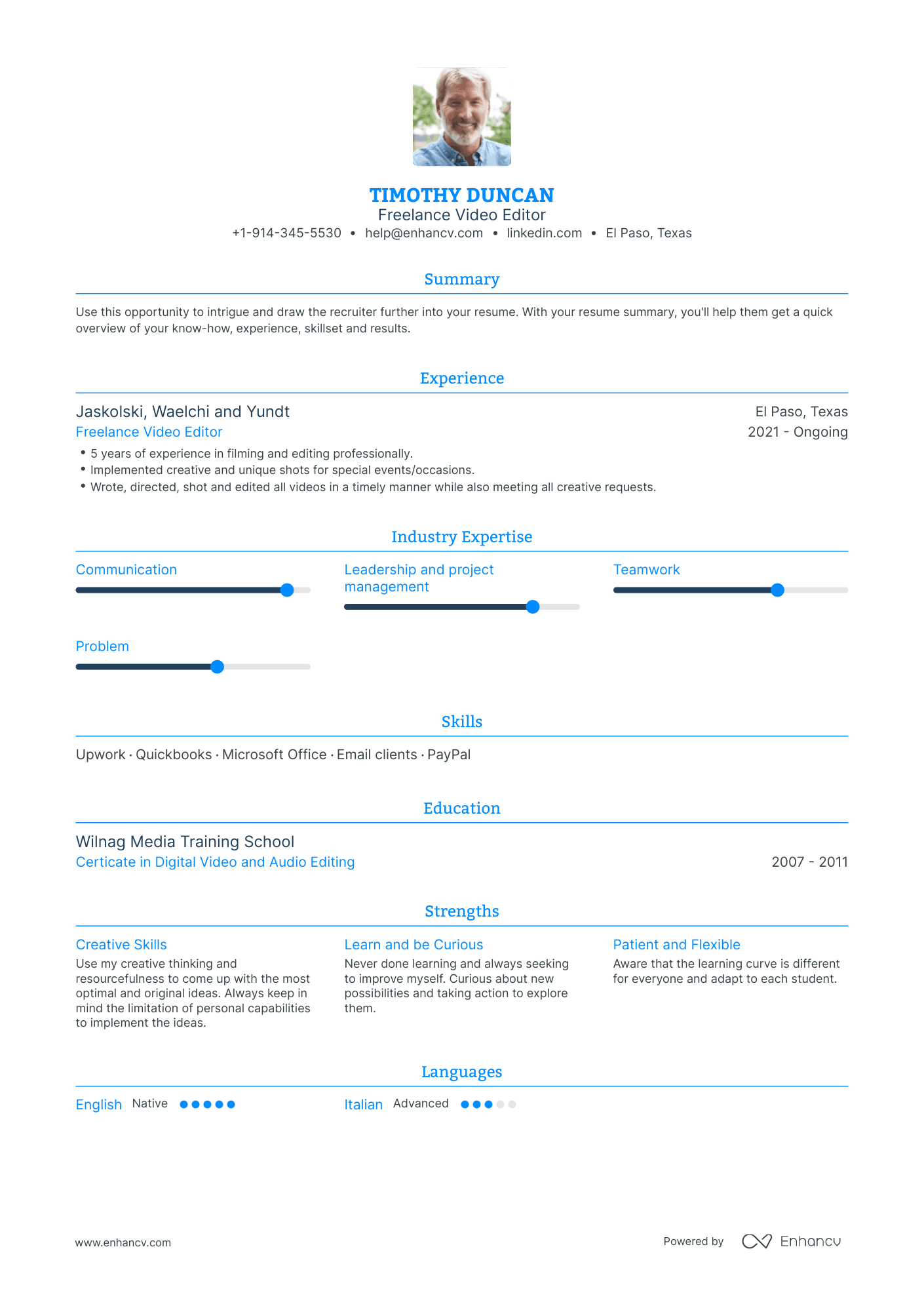 Freelance Video Editor Resume Examples & Guide for 2023 (Layout, Skills ...