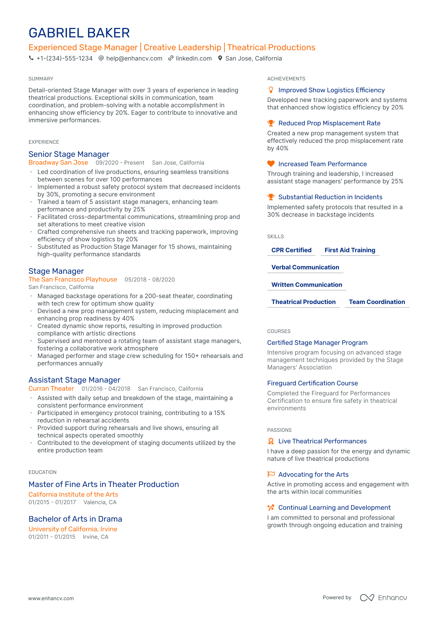 5 Stage Manager Resume Examples & Guide for 2024