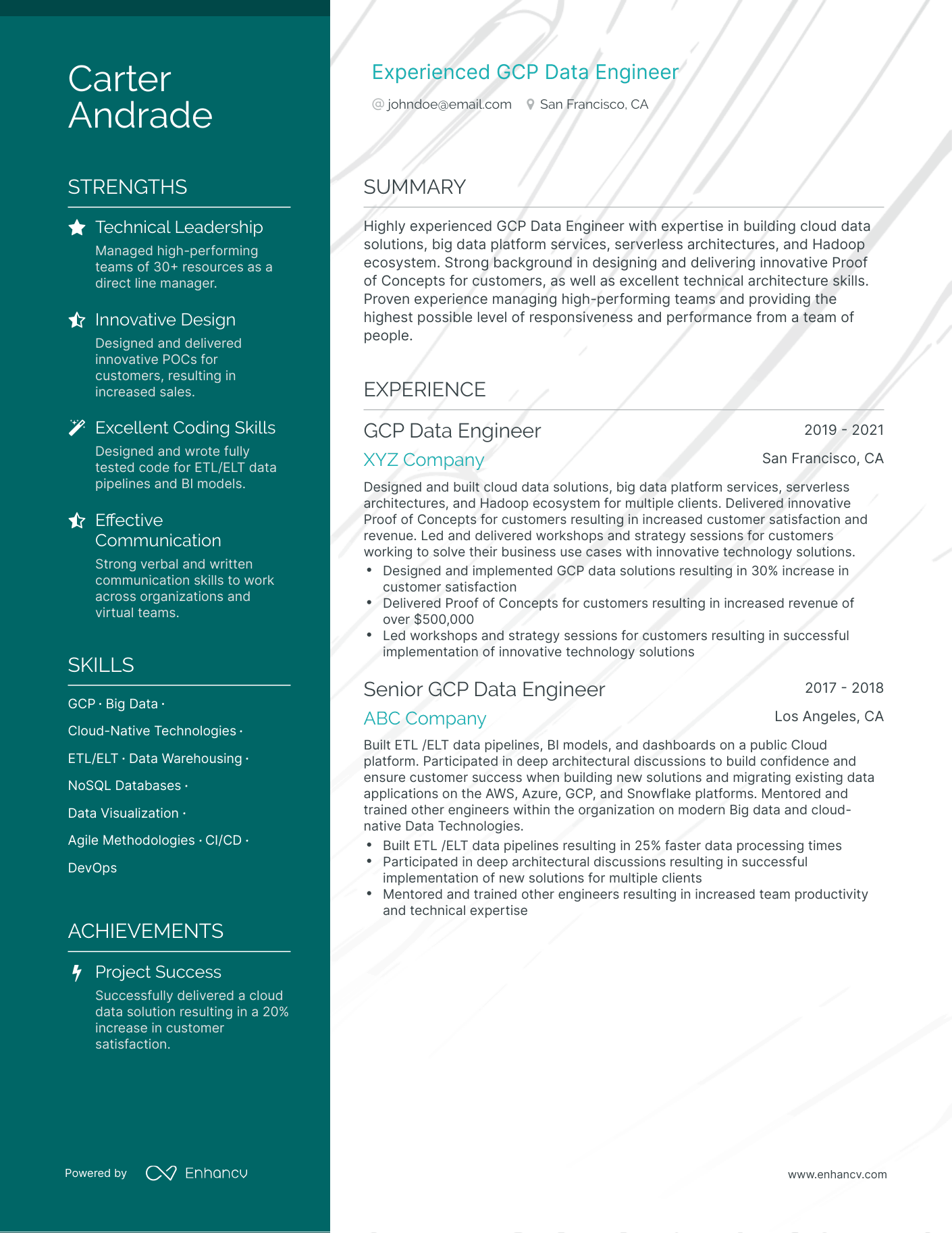 5 GCP Data Engineer Resume Examples & Guide for 2023