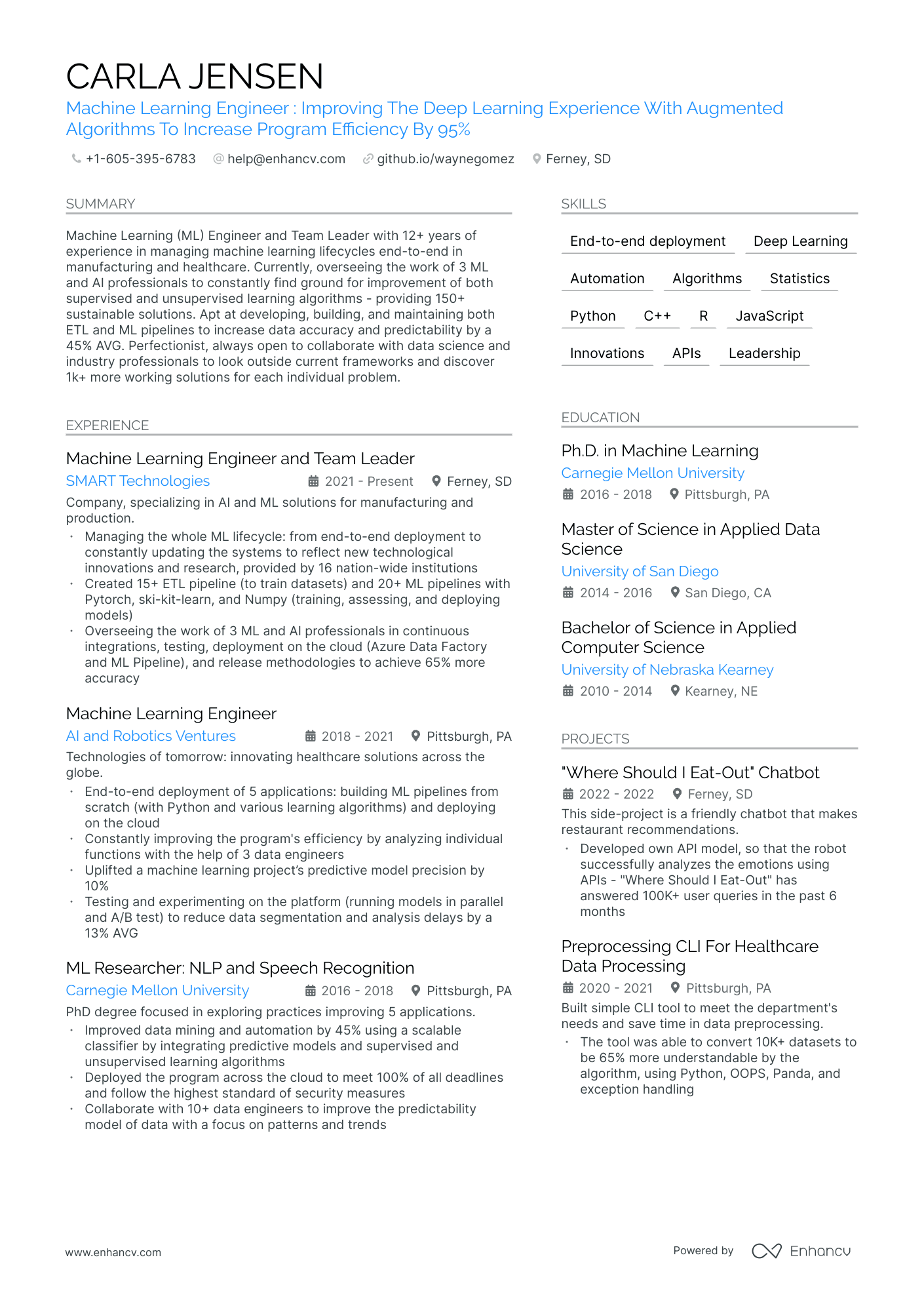 5 Machine Learning Resume Examples & Guide for 2025