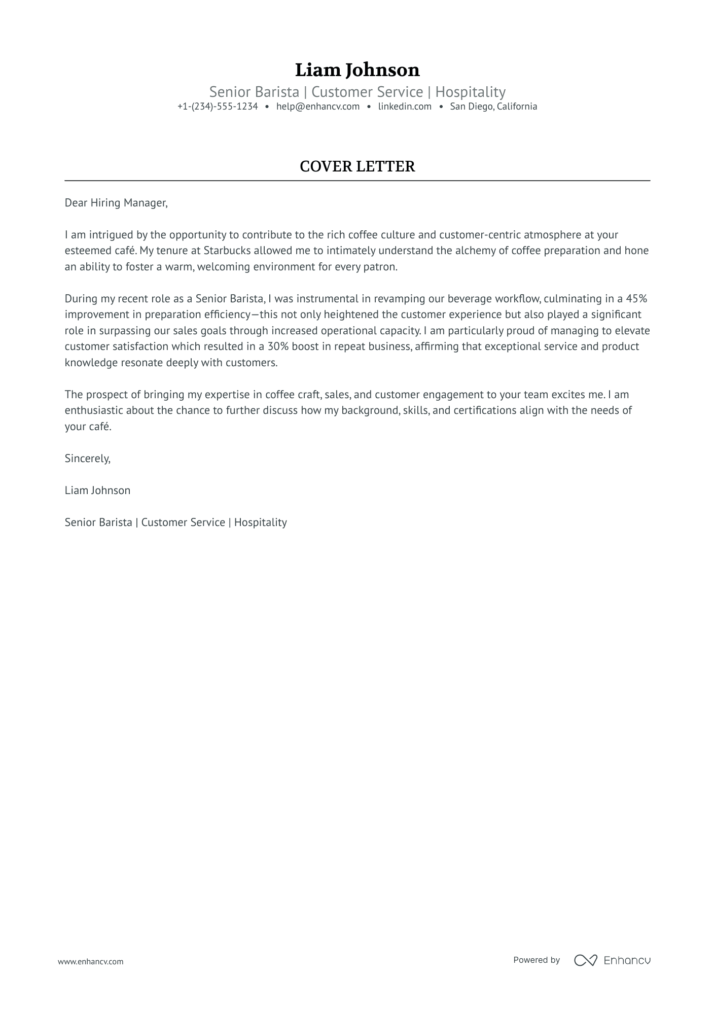 5 Professional Barista Cover Letter Examples and Template for 2024 ...