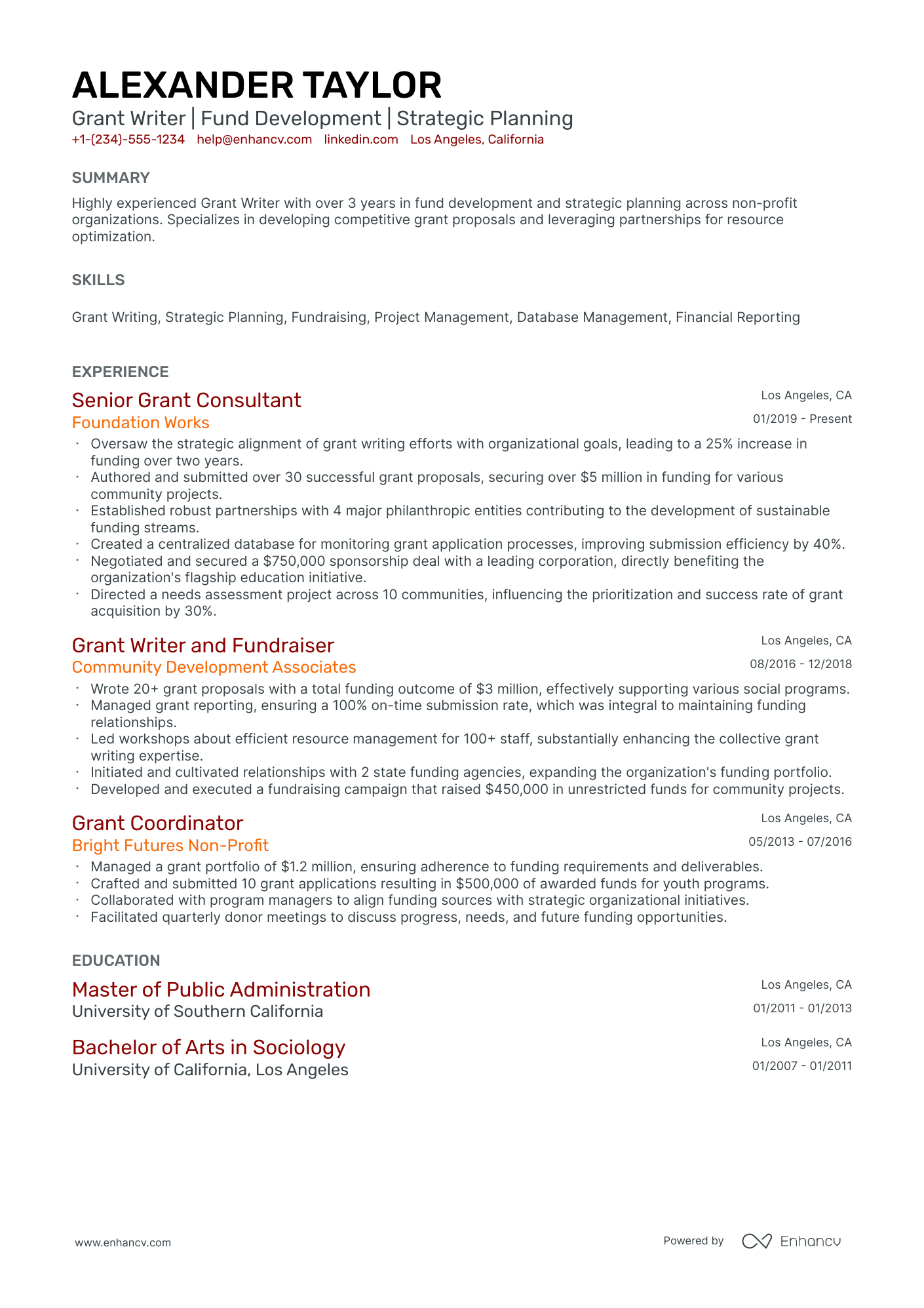 10 Grant Writer Resume Examples & Guide for 2025