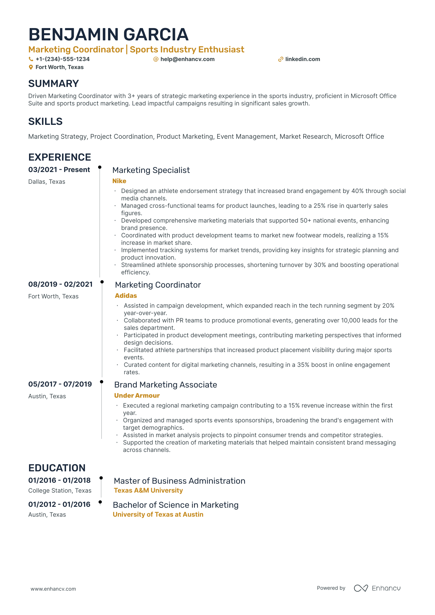 10 Sports Marketing Resume Examples & Guide for 2025