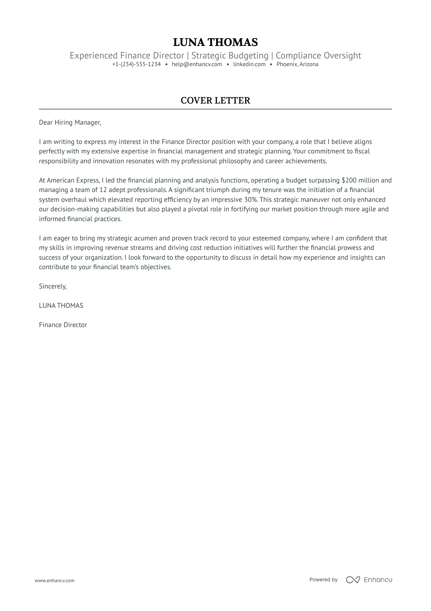 13 Professional Finance Manager Cover Letter Examples and Template for ...