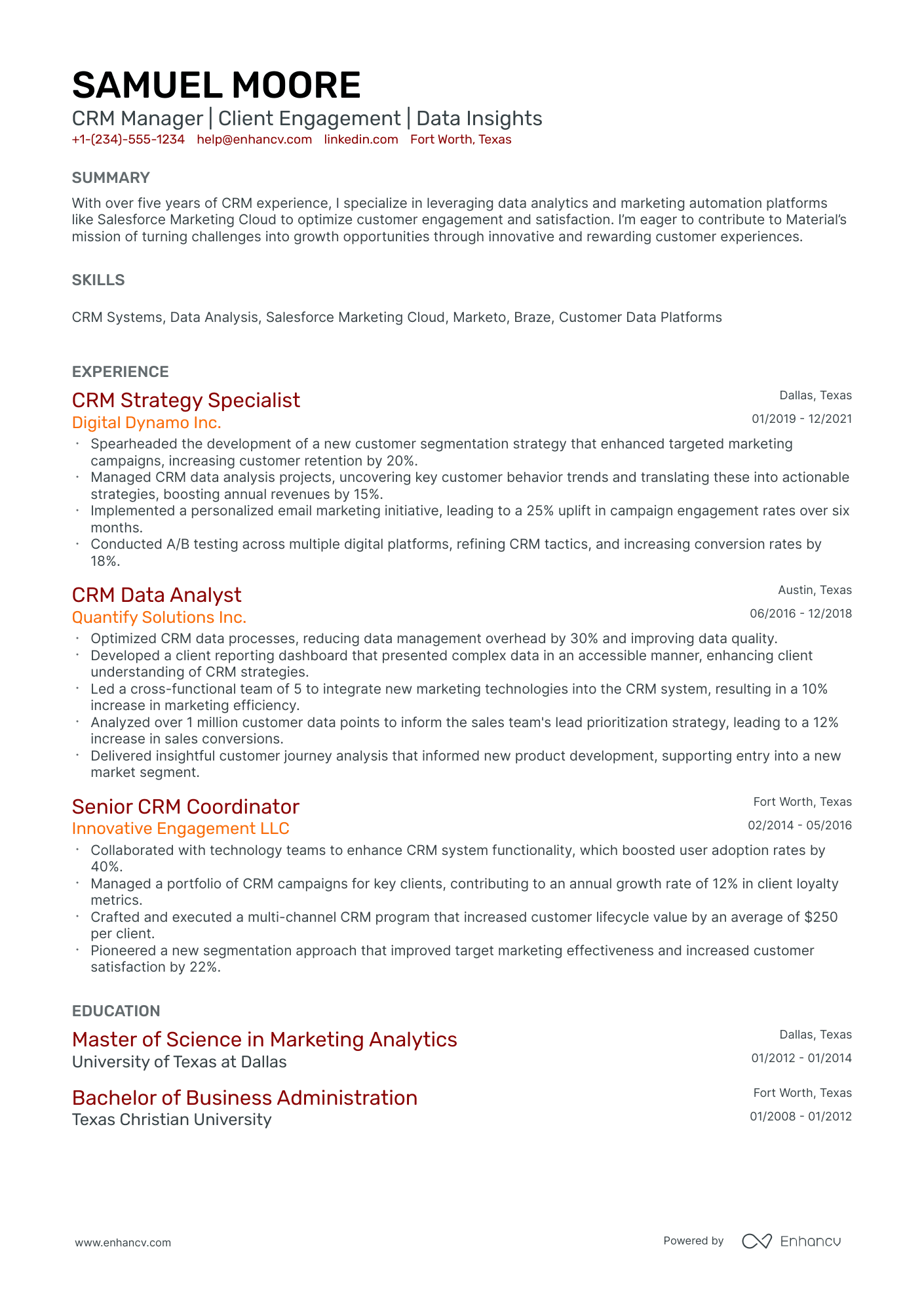 10 CRM Manager Resume Examples & Guide for 2025