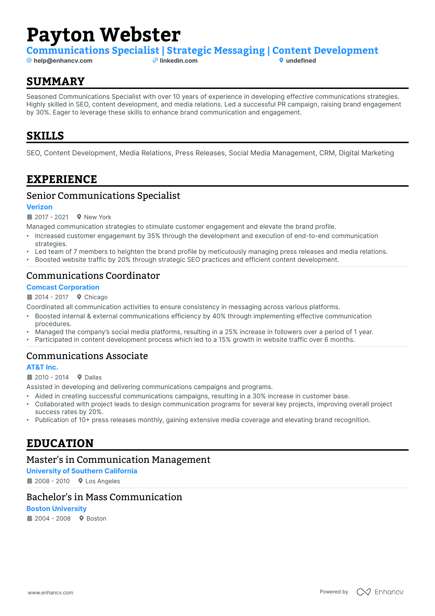 10 Communications Specialist Resume Examples & Guide for 2025