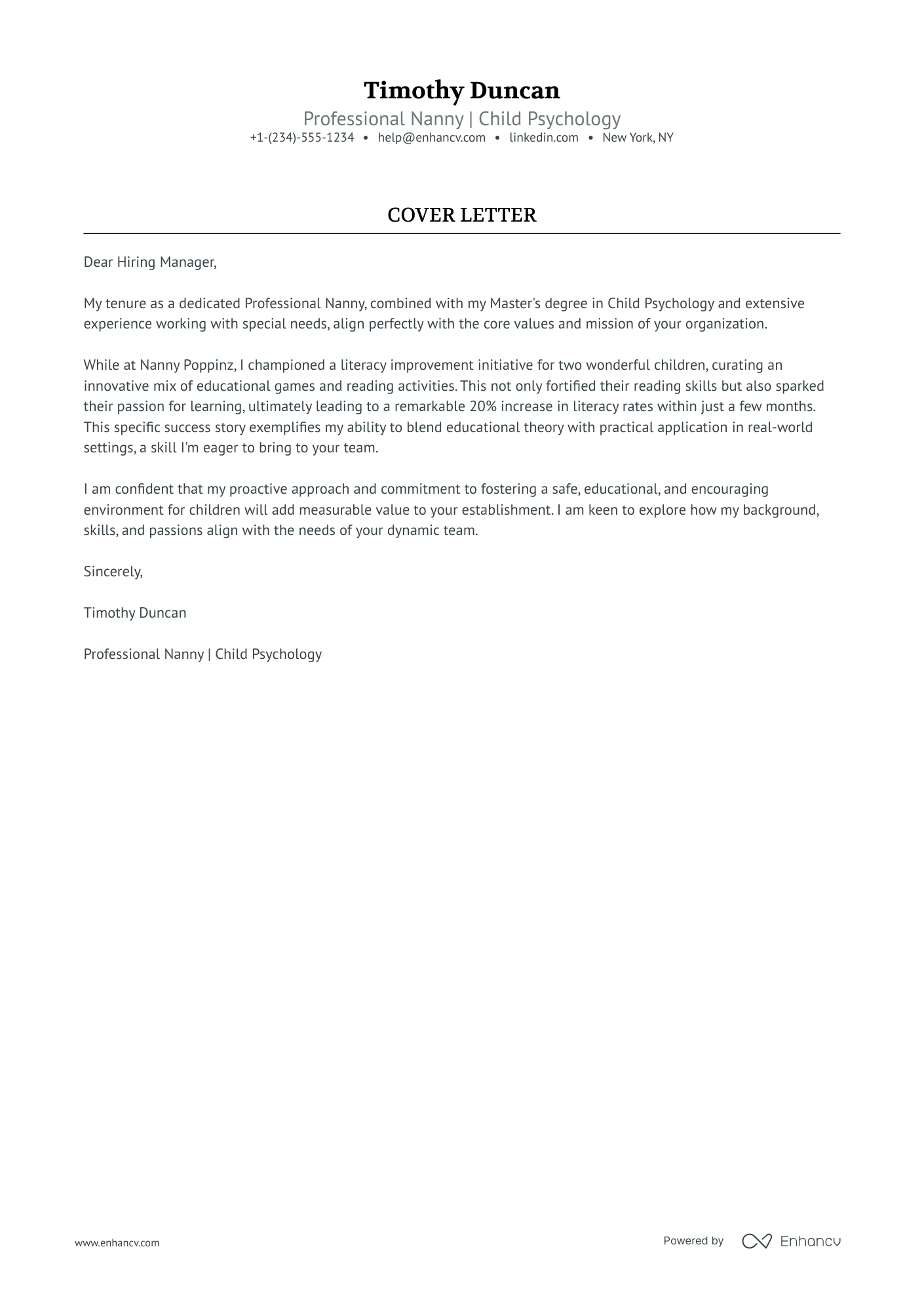 11 Professional Nanny Cover Letter Examples and Template for 2026 | Enhancv