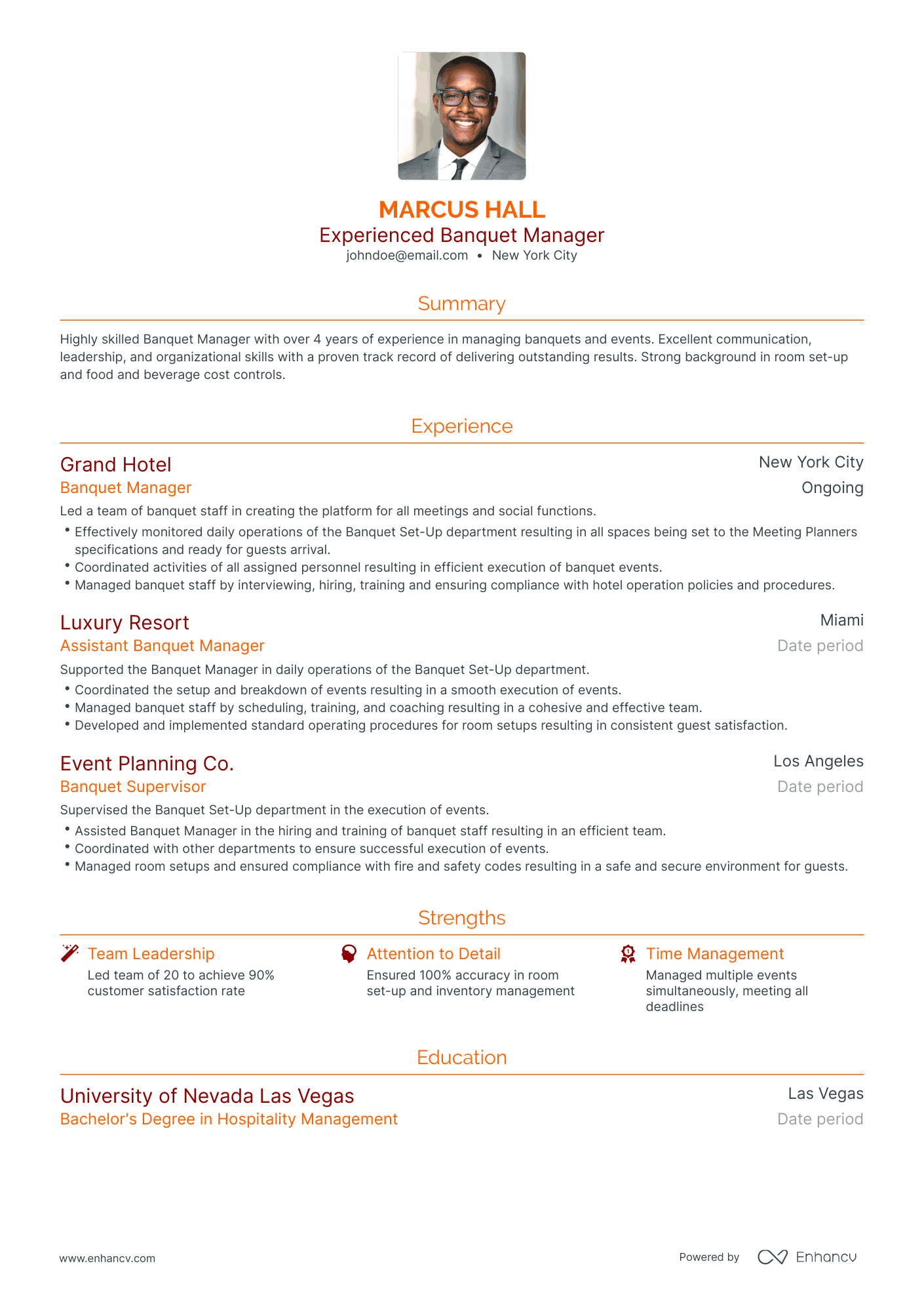 5 Banquet Manager Resume Examples & Guide for 2024