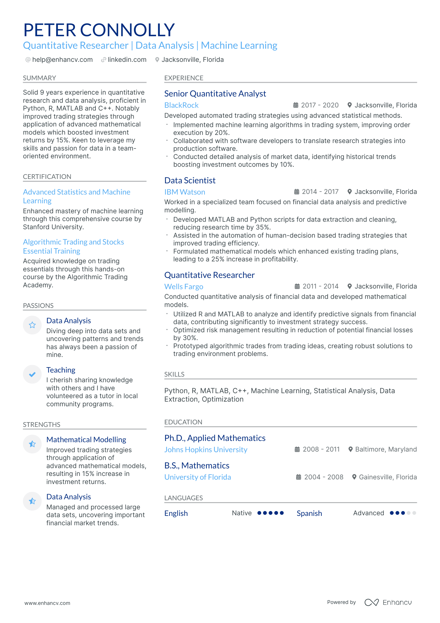 10 Quantitative Researcher Resume Examples & Guide for 2025