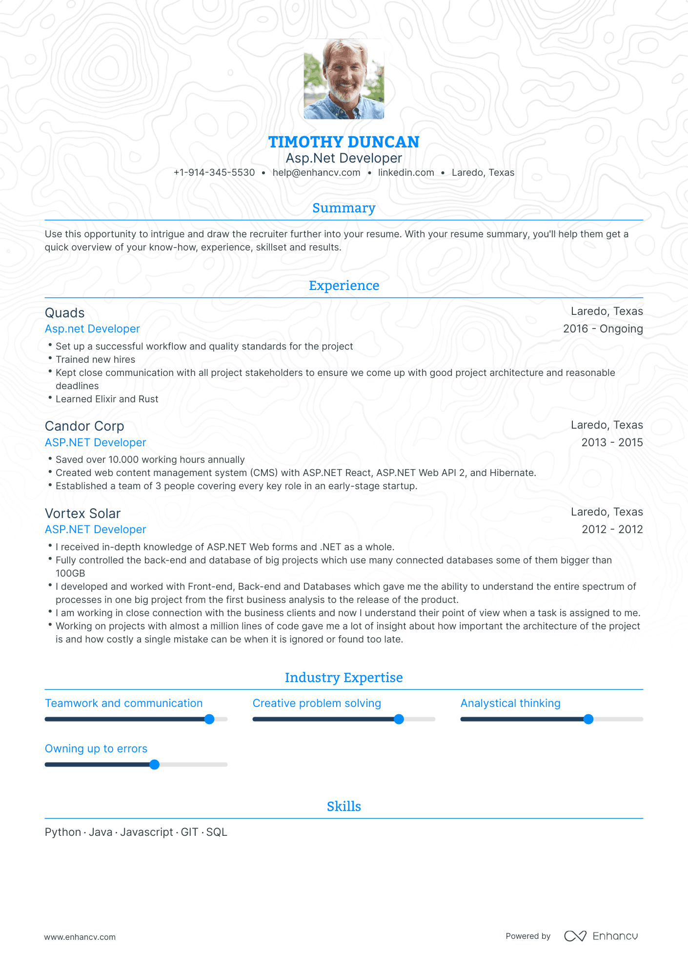 Asp.Net Developer Resume Examples & Guide for 2023 (Layout, Skills ... Asp.Net Developer Resume Examples & Guide for 2023 (Layout, Skills ...