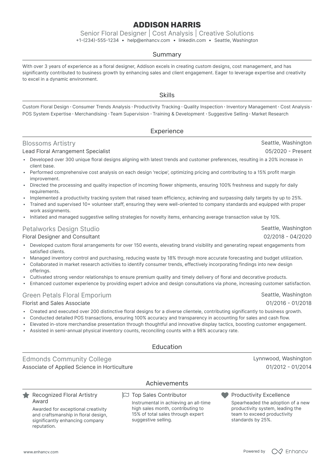5 Floral Designer Resume Examples & Guide for 2024
