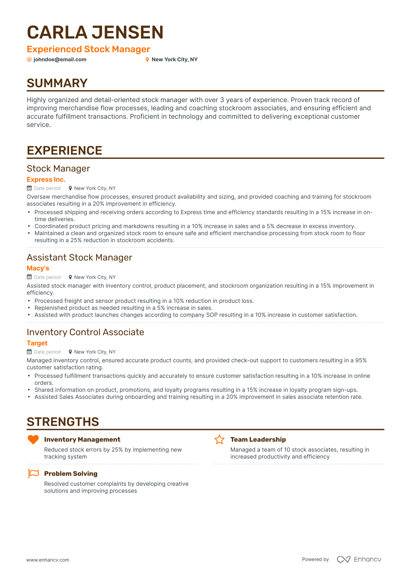 5 Stock Manager Resume Examples & Guide for 2024