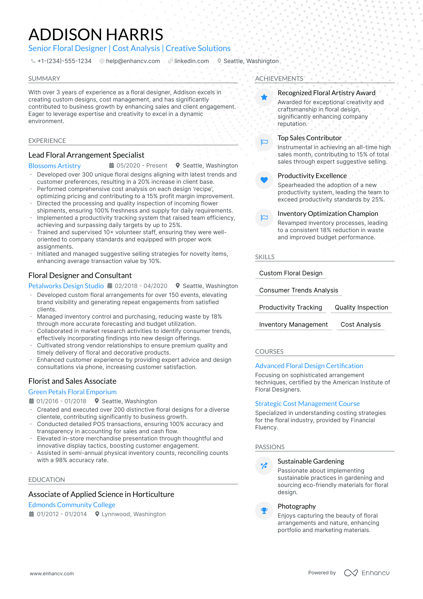 5 Floral Designer Resume Examples & Guide for 2024