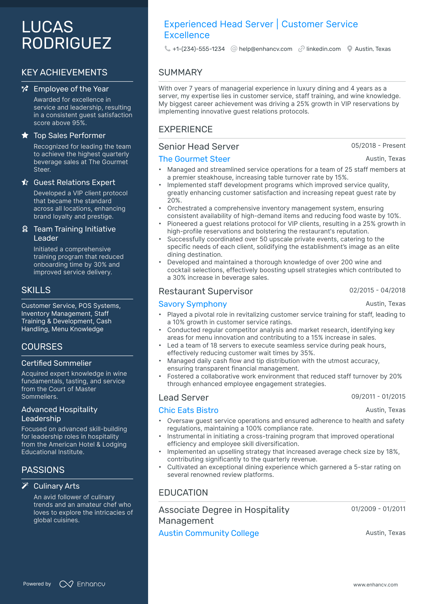 10 Head Server Resume Examples & Guide for 2026