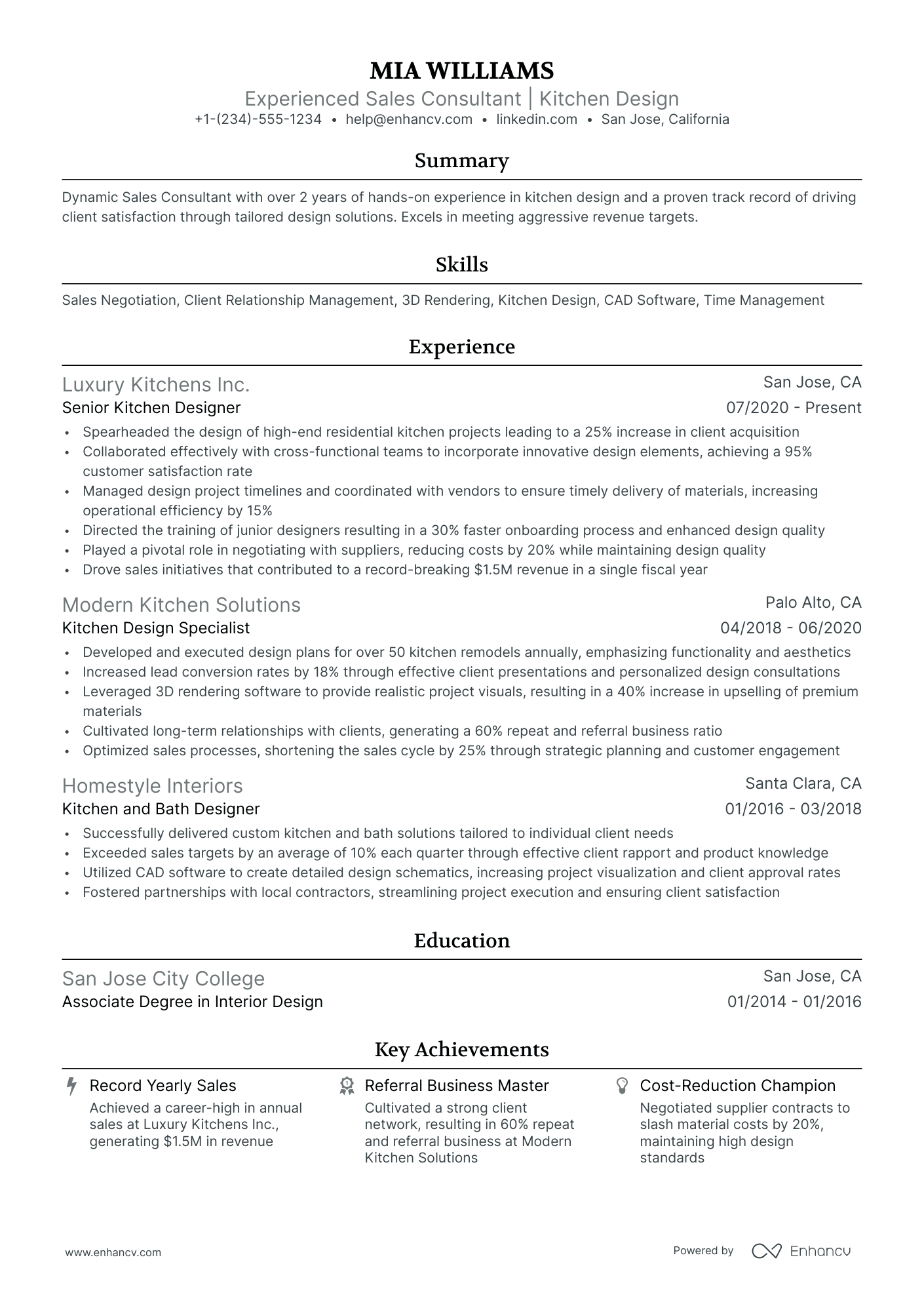10 Kitchen Designer Resume Examples & Guide for 2026