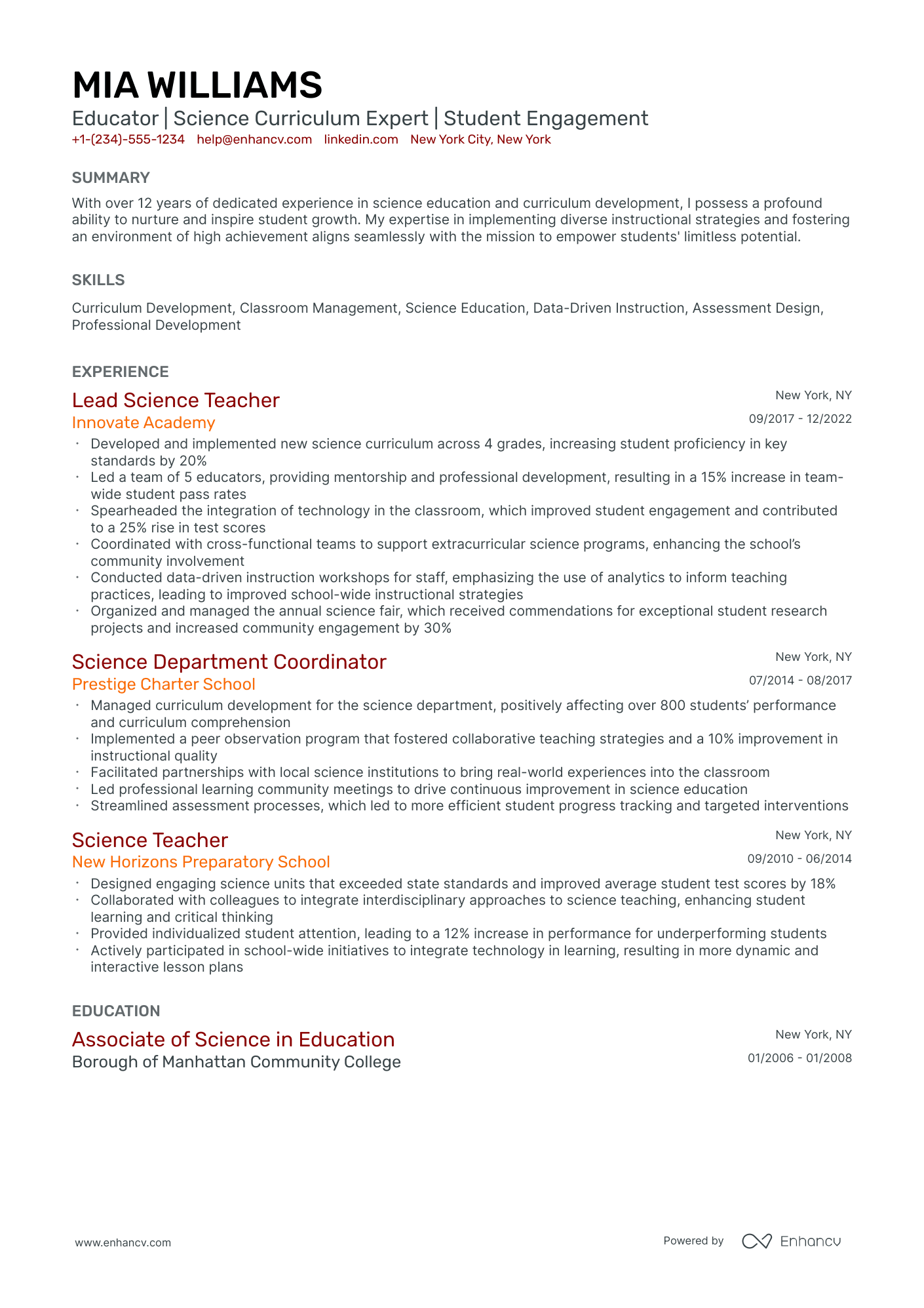10 Science Teacher Resume Examples & Guide for 2026