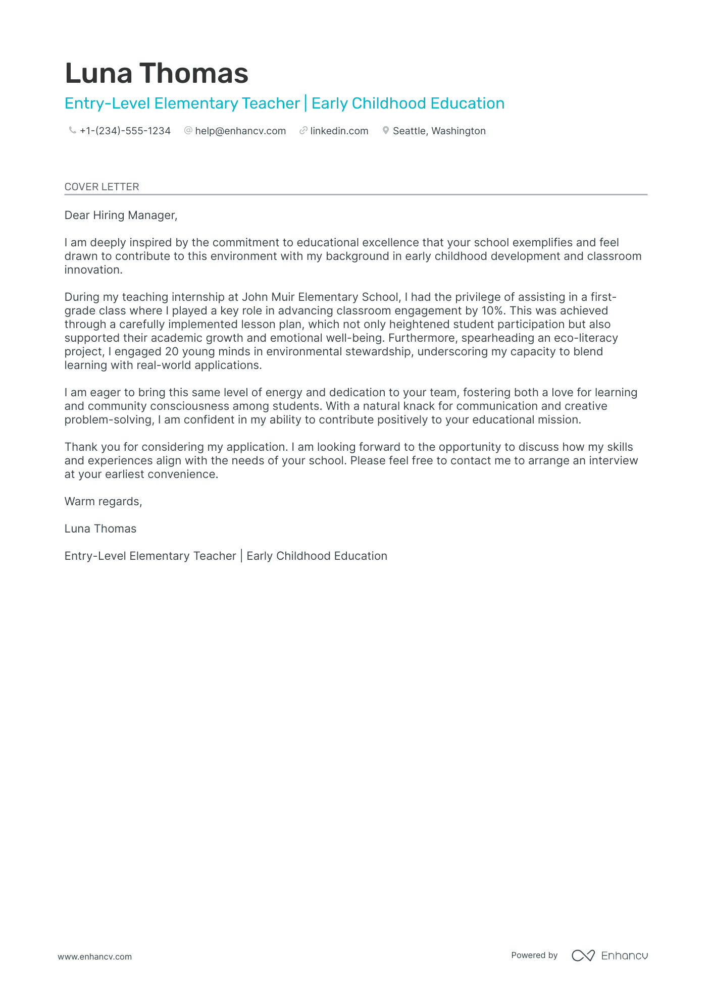 9 Professional Elementary Teacher Cover Letter Examples and Template ...