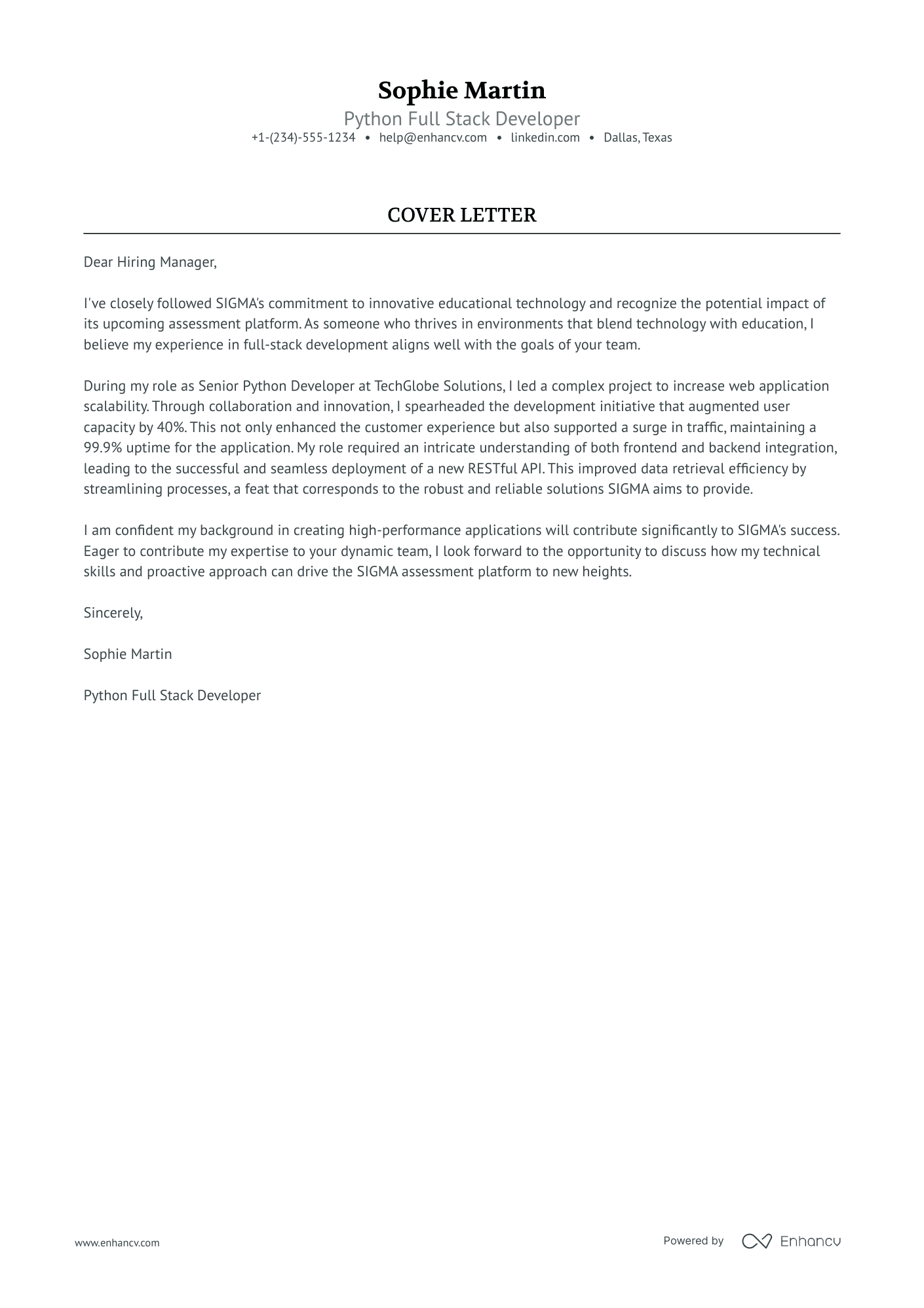11 Professional Full Stack Developer Cover Letter Examples and Template ...