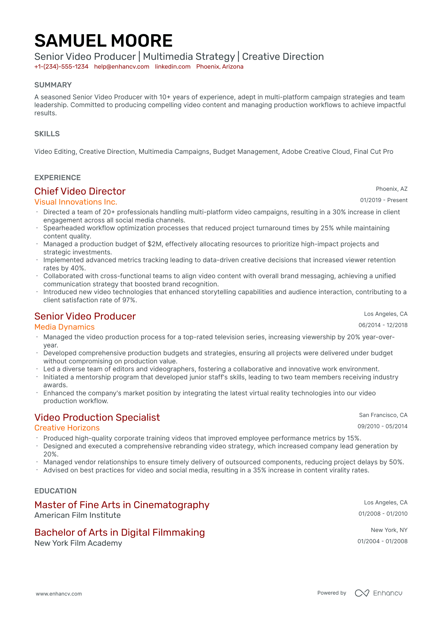 10 Video Production Manager Resume Examples & Guide for 2026