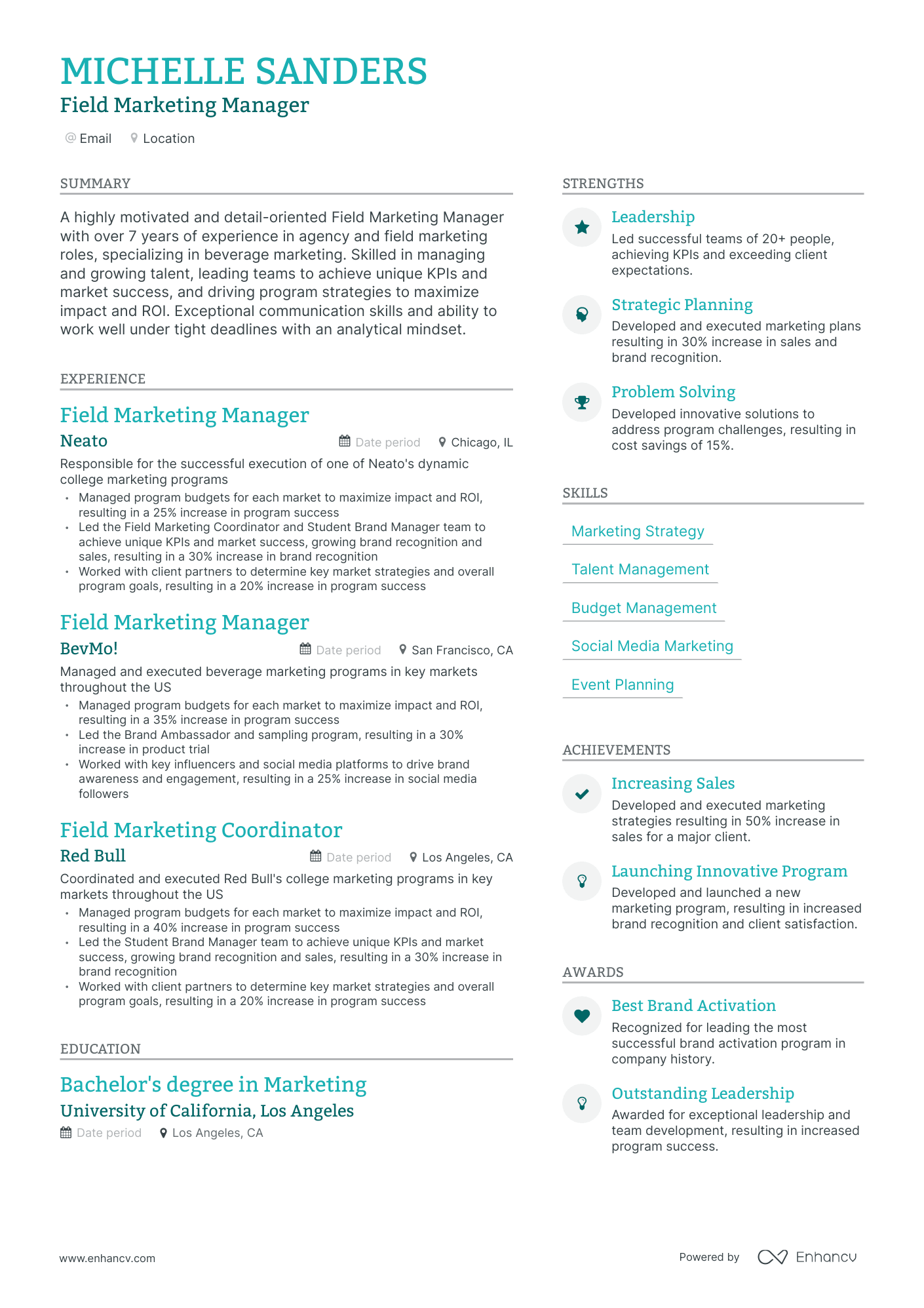 5 Field Marketing Manager Resume Examples & Guide for 2024