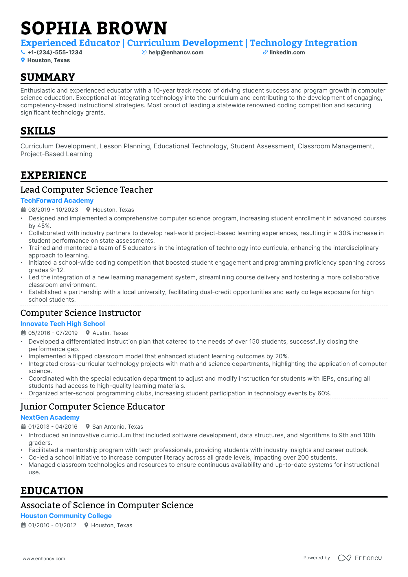 10 Computer Science Teacher Resume Examples & Guide for 2025