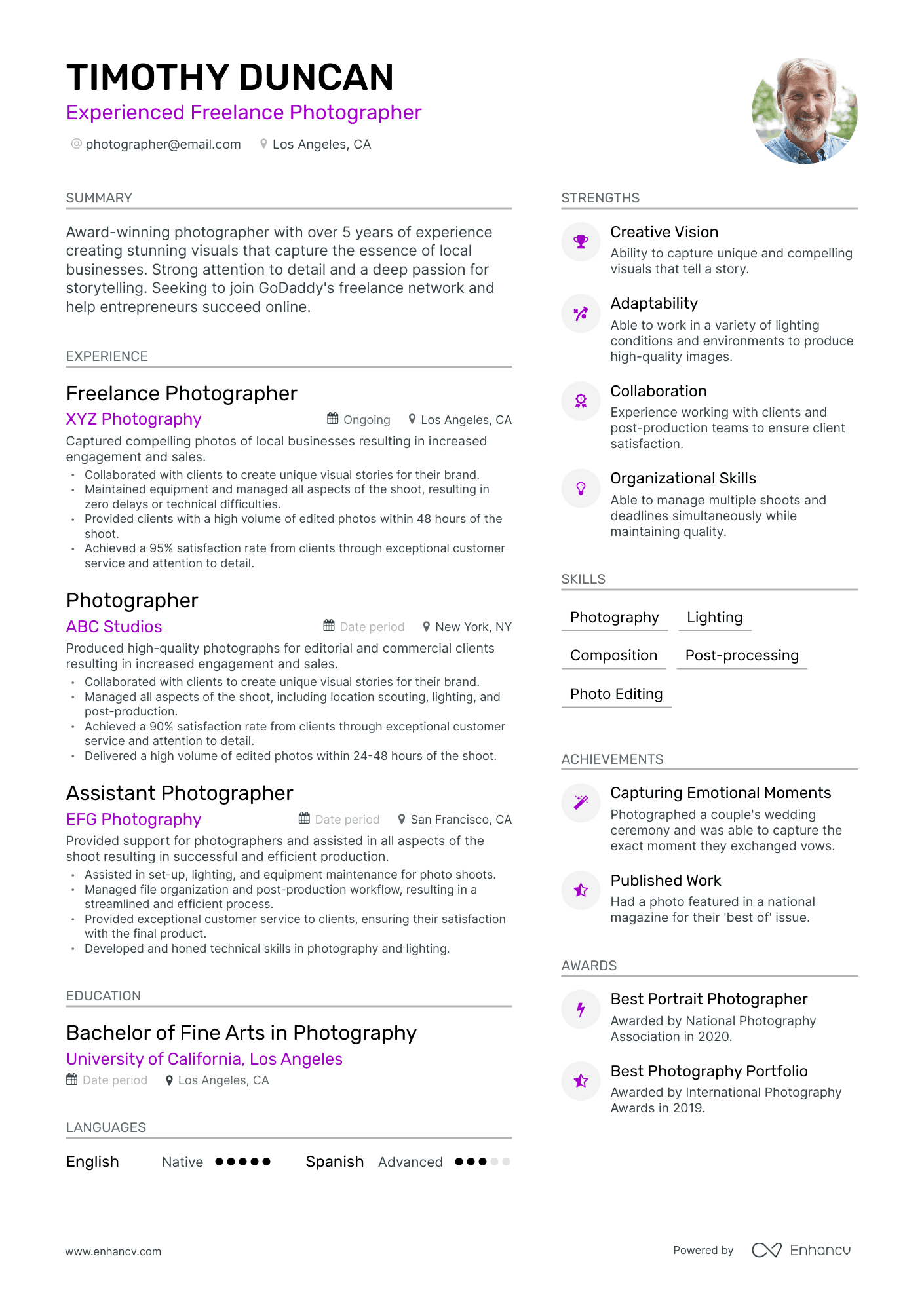 9 Photographer Resume Examples & Guide for 2024