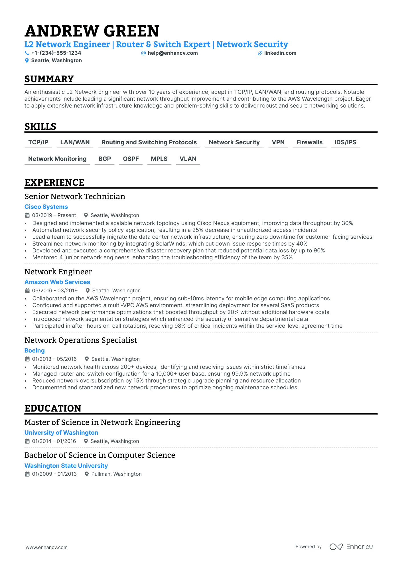 5 L2 Network Engineer Resume Examples & Guide for 2024