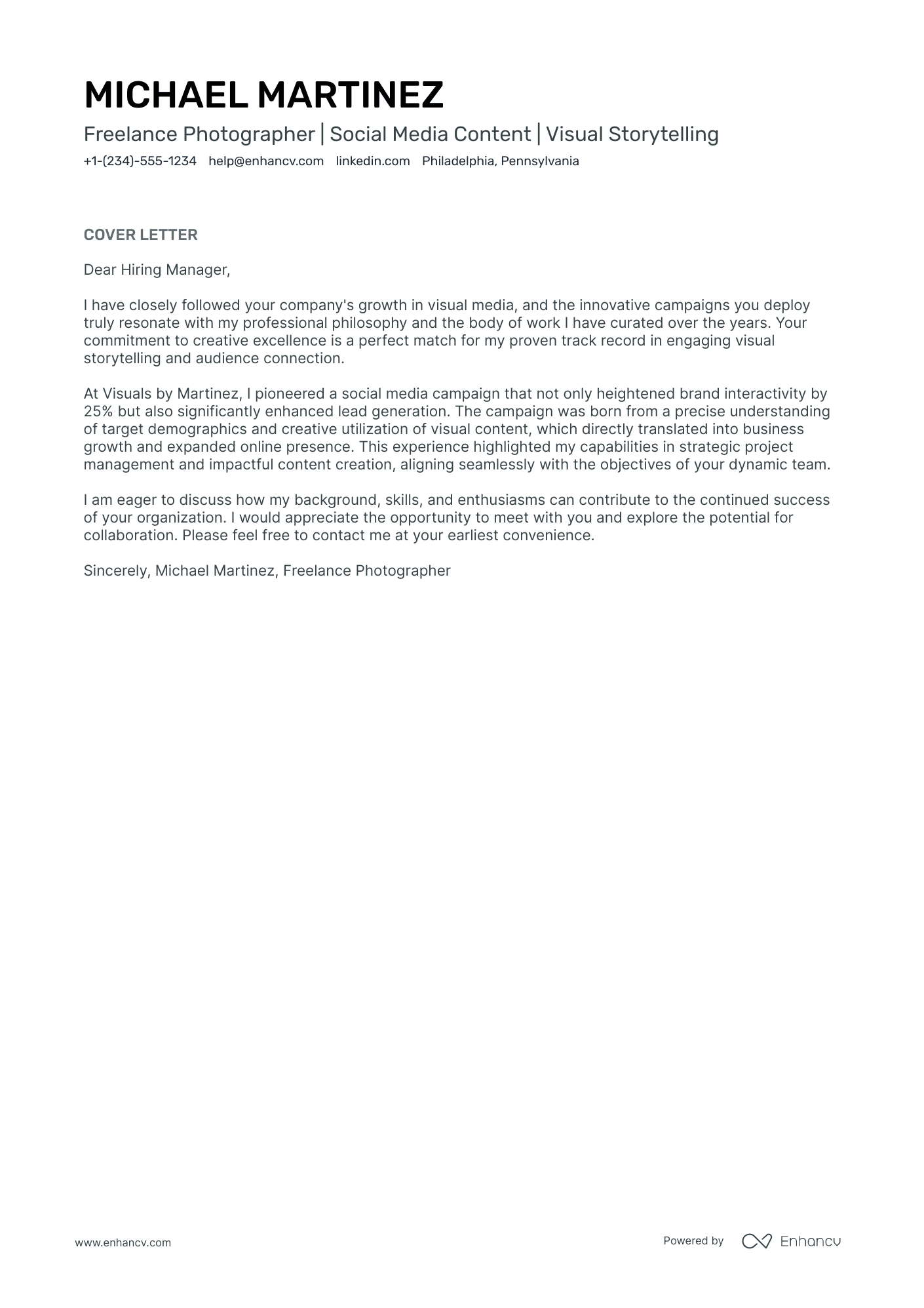 9 Professional Photographer Cover Letter Examples and Template for 2024 ...